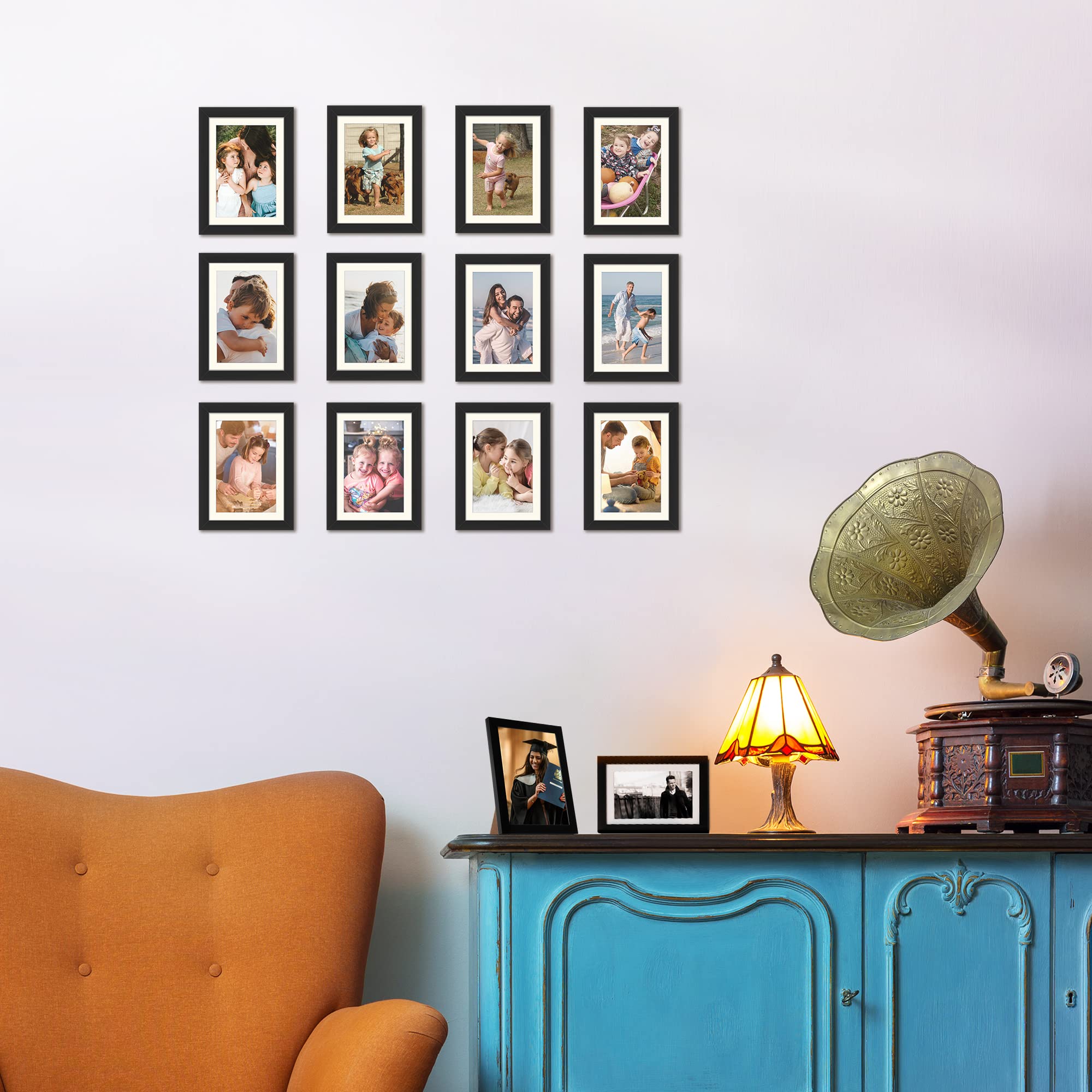 upsimples 5x7 Picture Frame Set of 10, Display Pictures 4x6 with Mat or 5x7 Without Mat, Multi Photo Frames Collage for Wall or Tabletop Display, Black