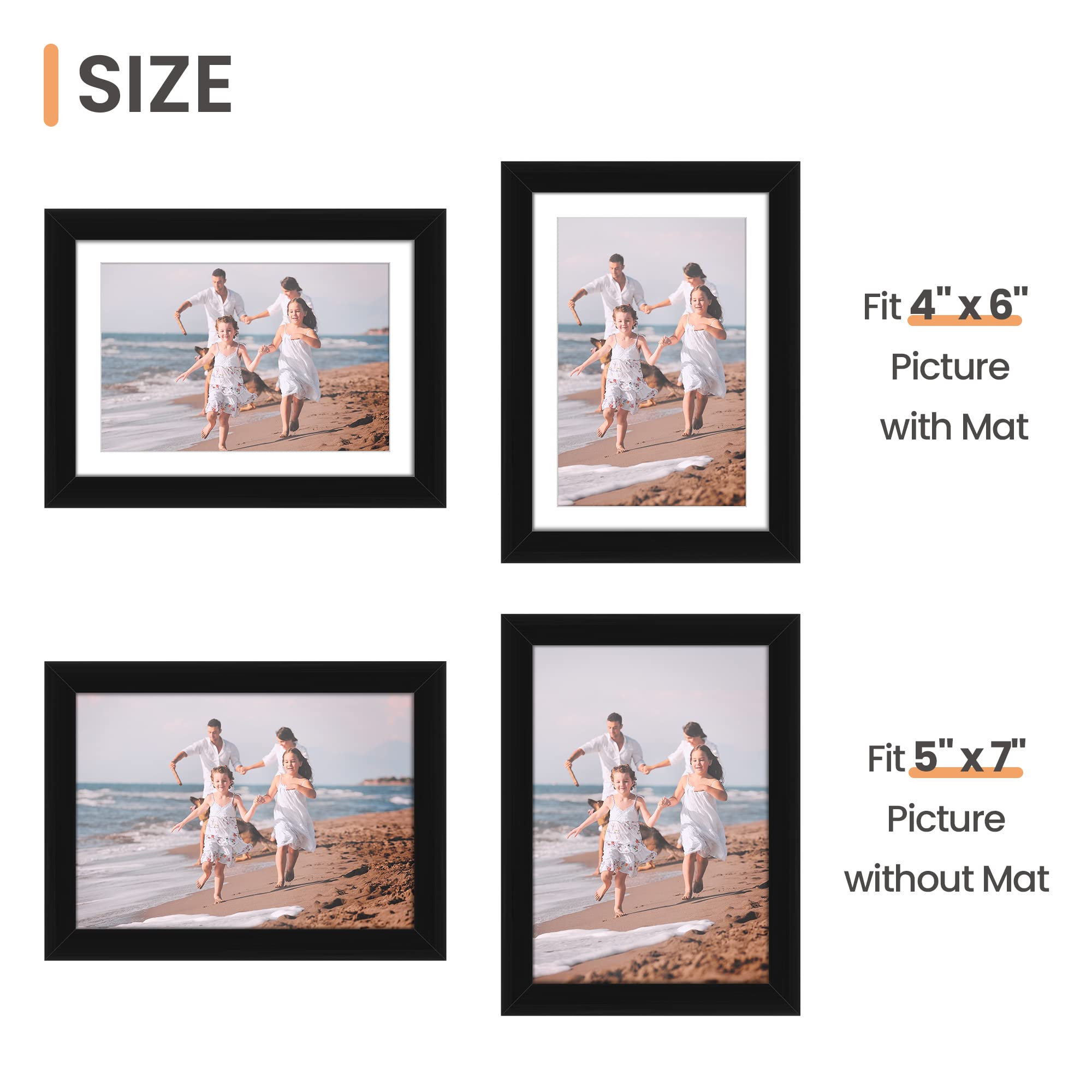 upsimples 5x7 Picture Frame Set of 10, Display Pictures 4x6 with Mat or 5x7 Without Mat, Multi Photo Frames Collage for Wall or Tabletop Display, Black