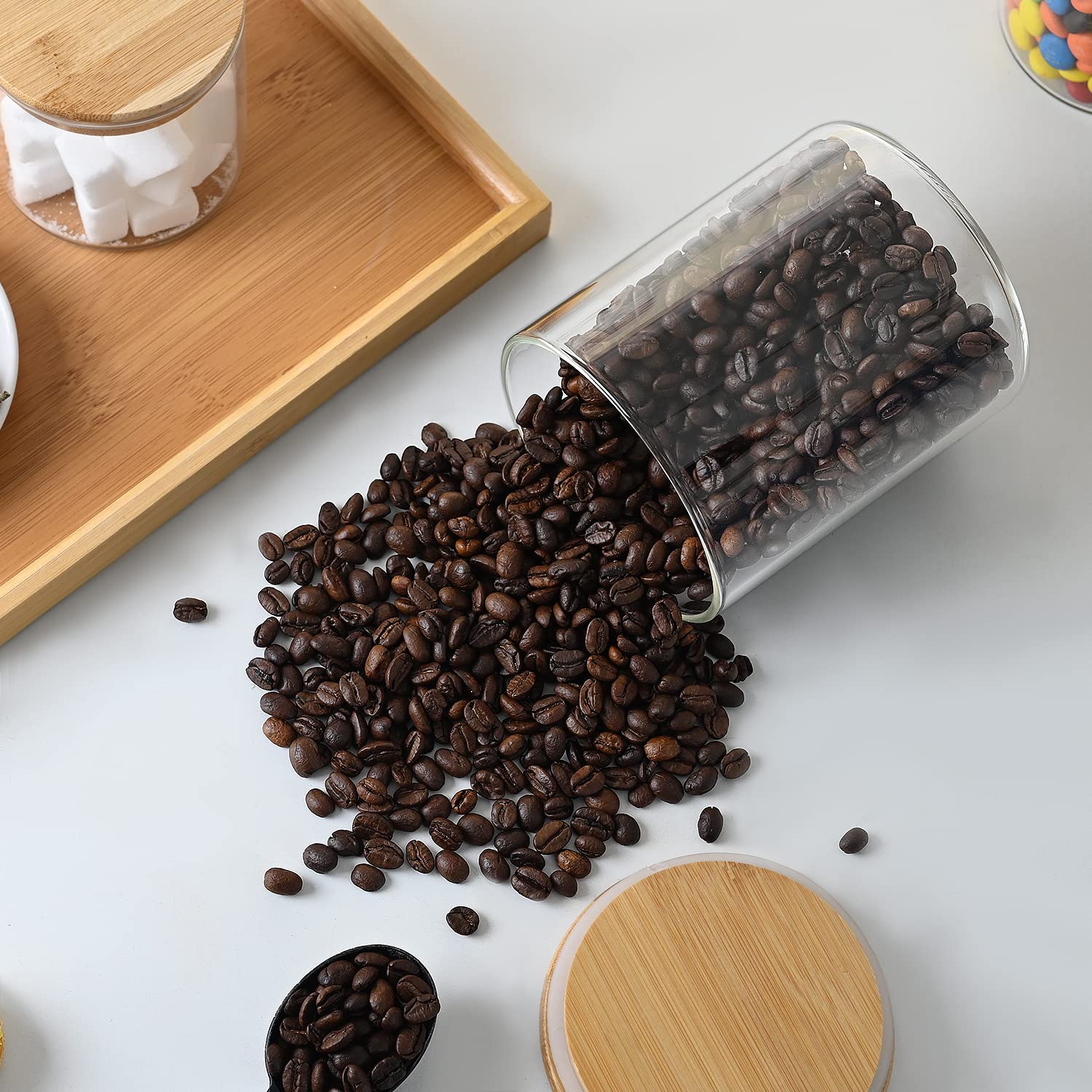umieo Airtight Food Storage Containers with Bamboo Lids Large Glass Food Storage Jars for Coffee Bar Tea Sugar (27 FL OZ)