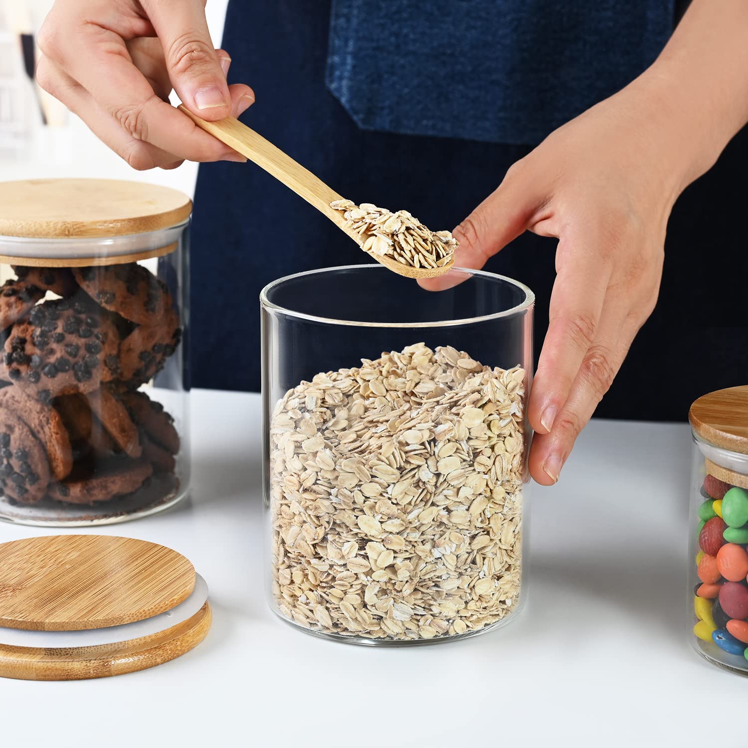 umieo Airtight Food Storage Containers with Bamboo Lids Large Glass Food Storage Jars for Coffee Bar Tea Sugar (27 FL OZ)