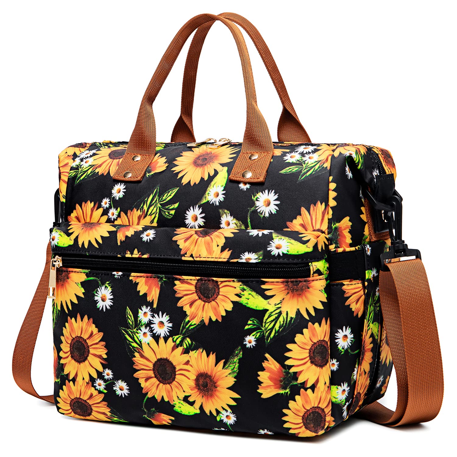Idle Hippo Insulated Lunch Bag Large Lunch Box Container with Multi-Pockets Leakproof Cooler Tote Bag with Adjustable Shoulder Strap for Adult Men Women Work Office Picnic-Sunflowers