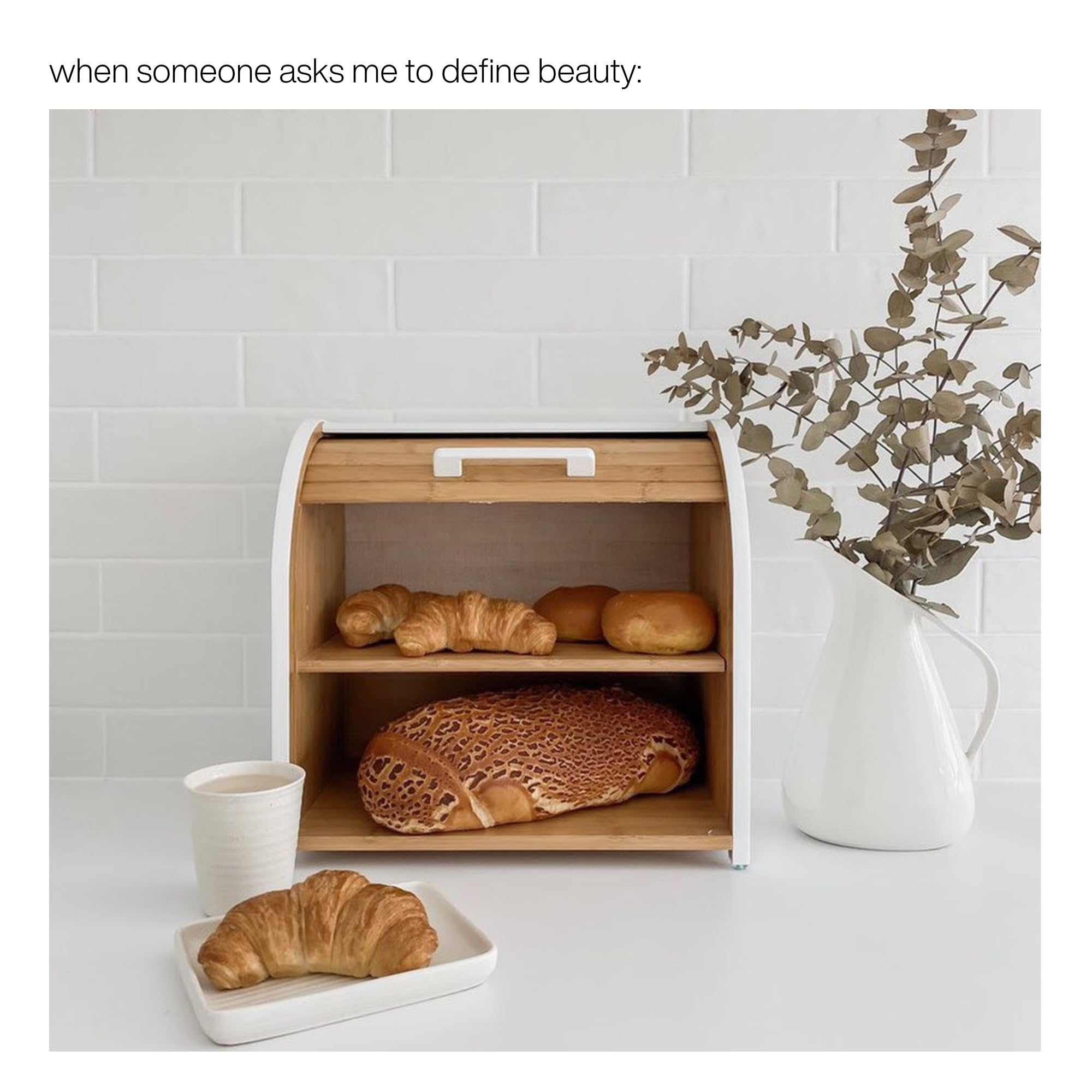 Homefully Co Bamboo Bread Box for Kitchen Countertop, Double Layer Extra Large Bread Box, Roll Top Bread Box White for Kitchen Storage and Decor Farmhouse and Modern 2 Layer Wooden Bread Bin