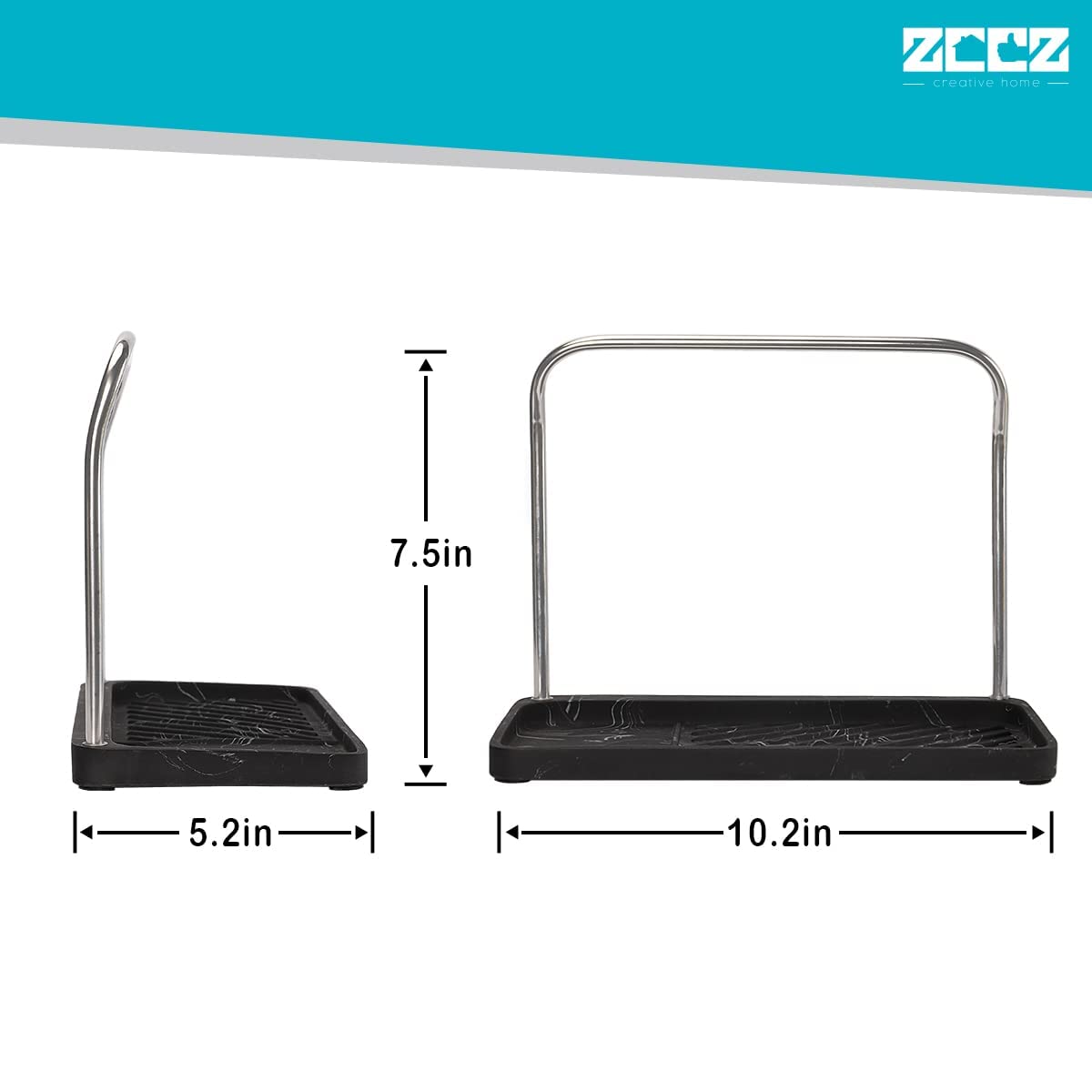 zccz Sponge Holder - Kitchen Sink Organizer Tray Stainless Steel Dish Cloth Hanger Soap Dispenser Brush Holder Caddy, Black Marble Look