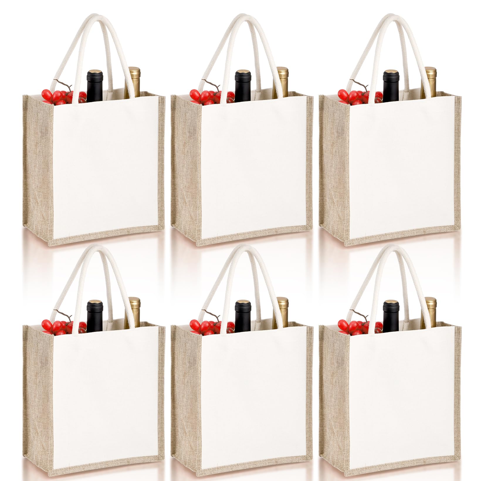 SOUJOY 6 Pack Burlap Tote Bags, Reusable Jute Gift Totes with Handles, Medium Beach Bags, Canvas Grocery Shopping Totes for Bridesmaid, DIY, Shopping, Pool, Wedding Bag