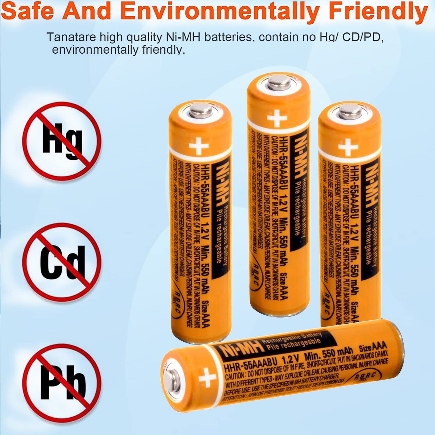 4PCS NI-MH AAA Rechargeable Battery, 1.2V 550mAh Battery for Panasonic Cordless Phone, HHR-55AAABU Replacement Battery