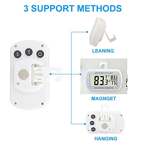 Waterproof Refrigerator Fridge Thermometer, Digital Freezer Room Thermometer , Max/Min Record Function Large LCD Screen and Magnetic Back for Kitchen, Home, Restaurants (2 Pack)