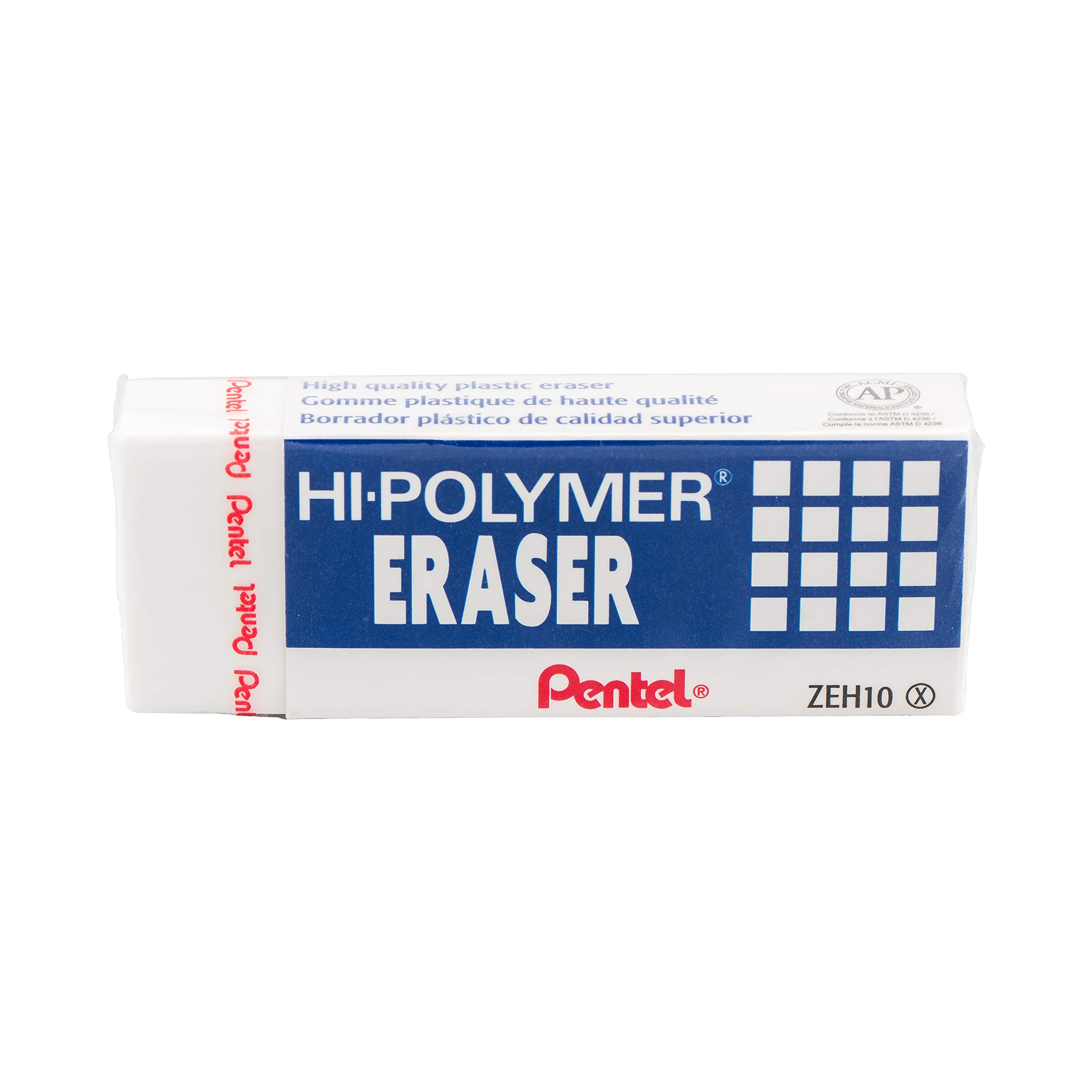 Pentel Hi-Polymer Block Eraser, Large, White, Pack of 10 ZEH-10 Erasers (ZEH10PC10)