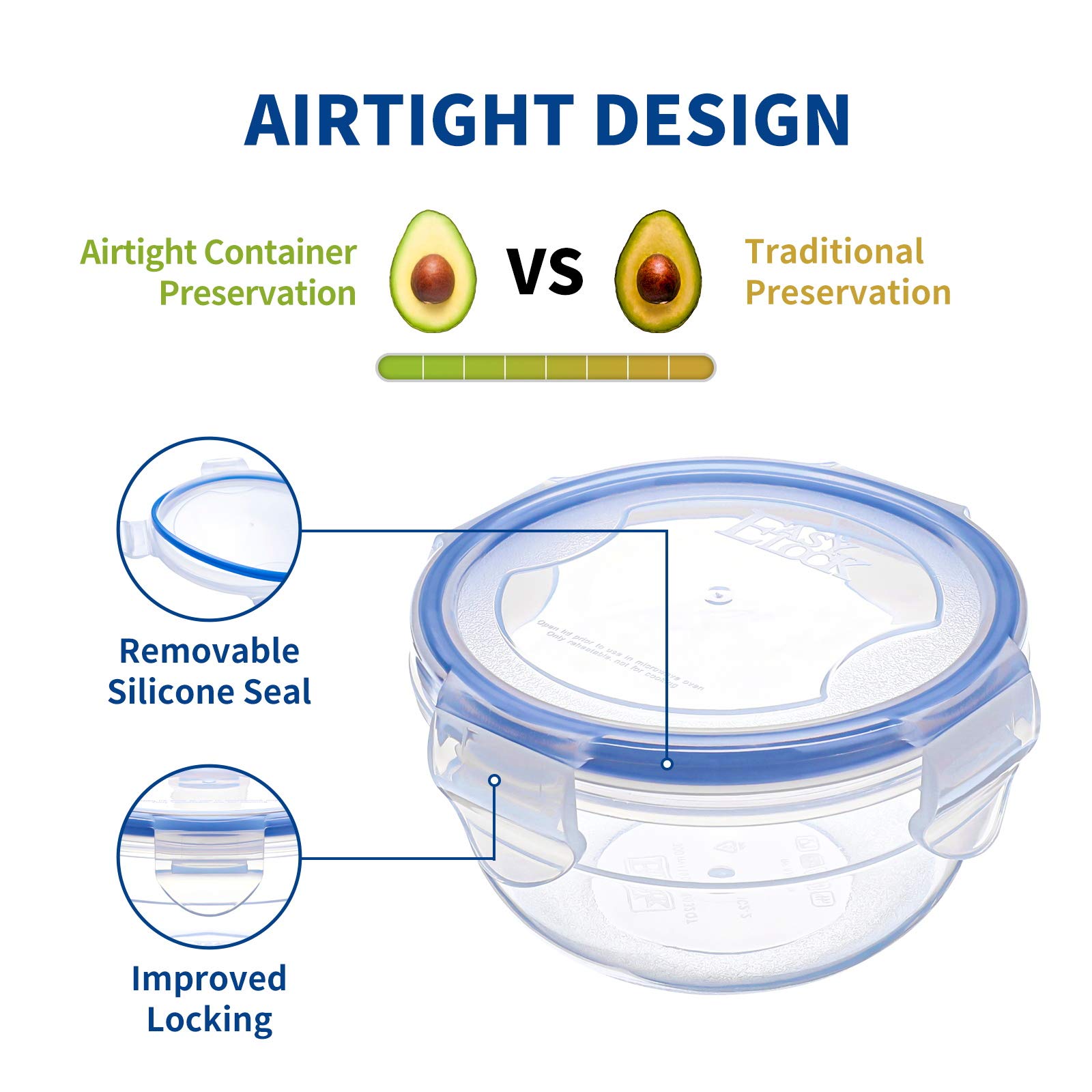 KIGI [ 6 PACK ] 10.1oz Plastic Bowls with Lid Leakproof Food Storage Container Set Small Meal Prep Containers