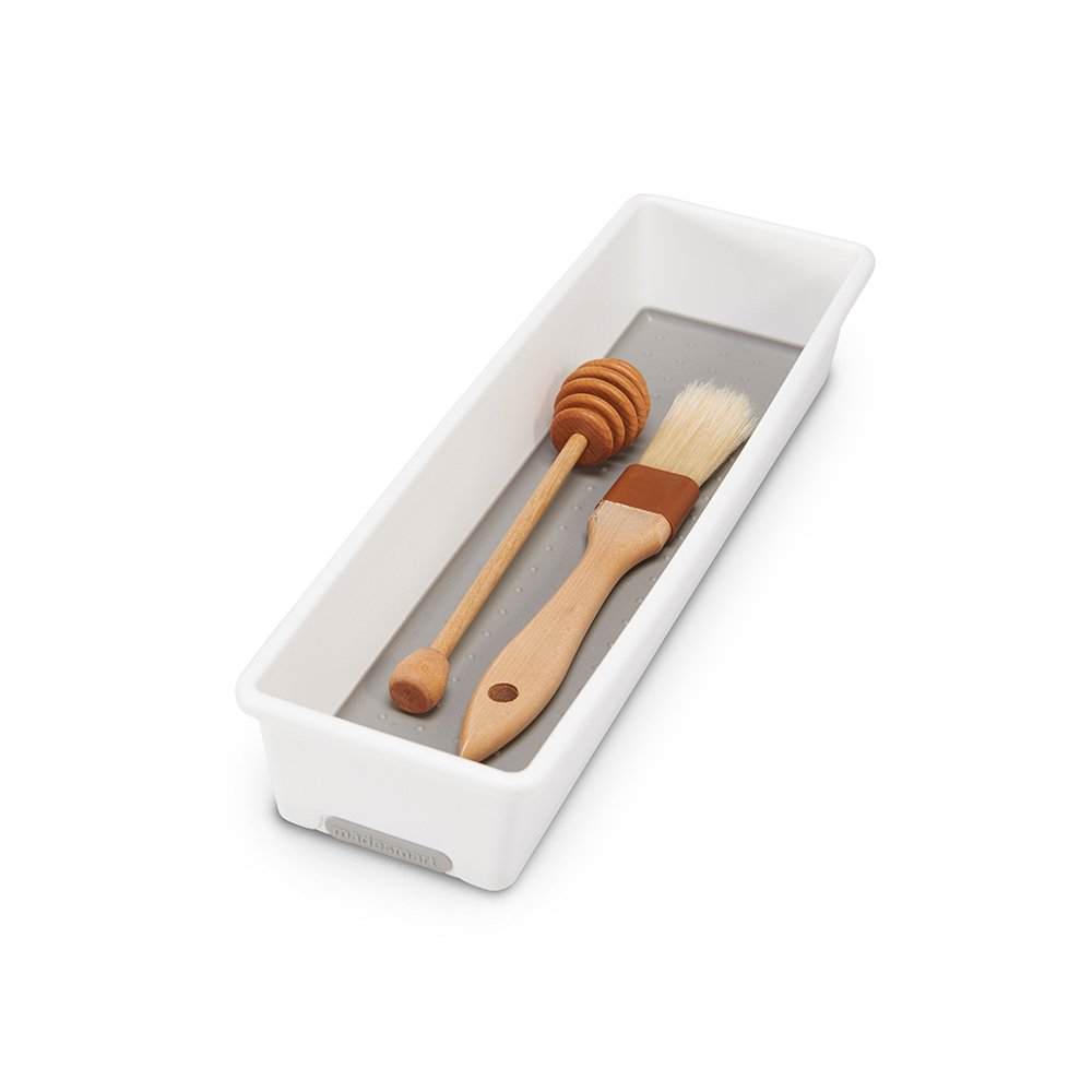 madesmart Classic Mini Silverware Tray - White & Classic 9.8 x 3.8 Bin - White | CLASSIC COLLECTION | Multi-Purpose Storage Organizer | Soft-grip Lining and Non-slip Rubber Feet