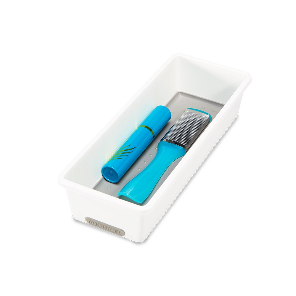 madesmart Classic Mini Silverware Tray - White & Classic 9.8 x 3.8 Bin - White | CLASSIC COLLECTION | Multi-Purpose Storage Organizer | Soft-grip Lining and Non-slip Rubber Feet