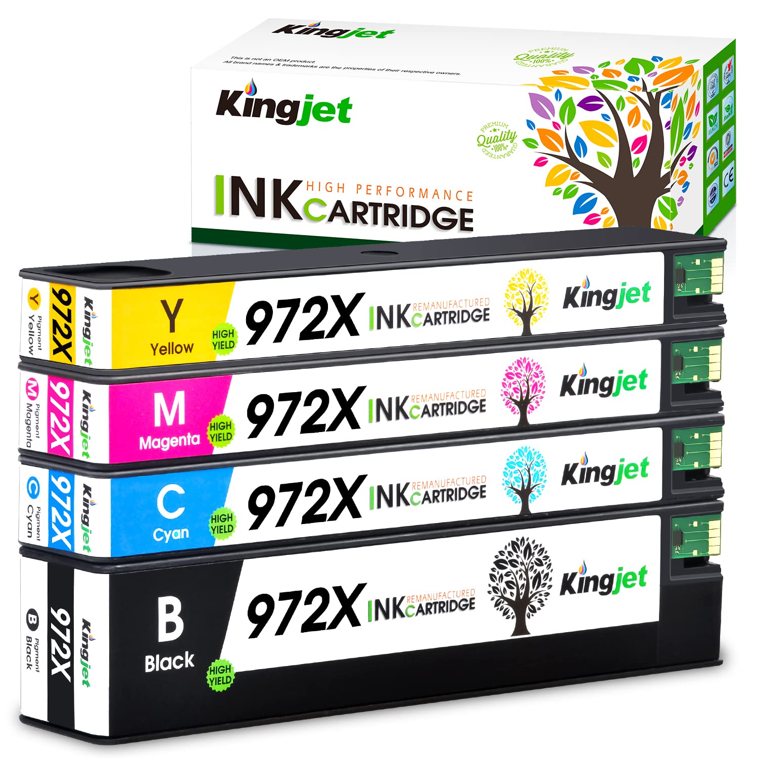 Kingjet Compatible 972X Ink Cartridge Replacement for HP 972X 972 Ink for PageWide Pro 477dw 577dw 577z 552dw 452dn 452dw 477dn P55250dw P57750dw Printer (Black Cyan Maganta Yellow)