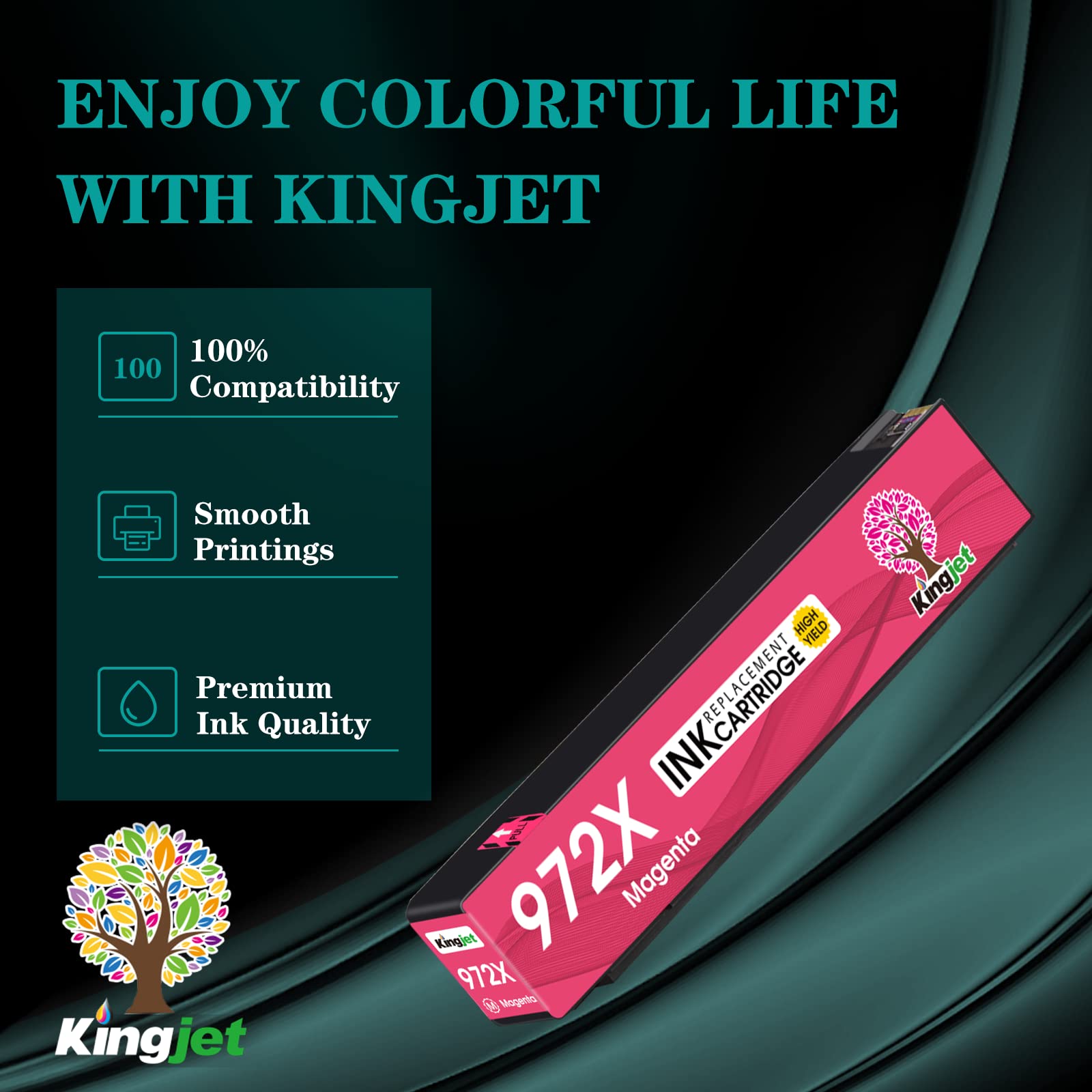 Kingjet Compatible 972X Ink Cartridge Replacement for HP 972X 972 Ink for PageWide Pro 477dw 577dw 577z 552dw 452dn 452dw 477dn P55250dw P57750dw Printer (Black Cyan Maganta Yellow)
