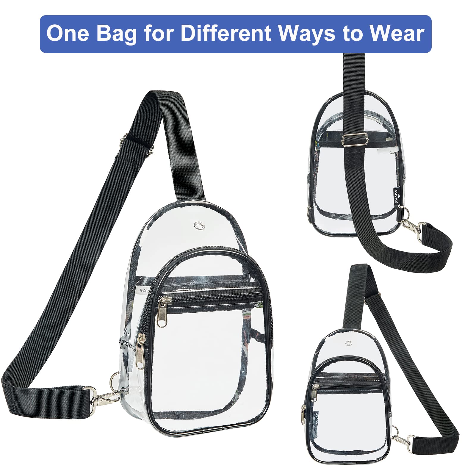 Clear Sling Bag Stadium Approved, Small Clear Chest Backpack, Clear Crossbody Chest Bag for Men Women, Black