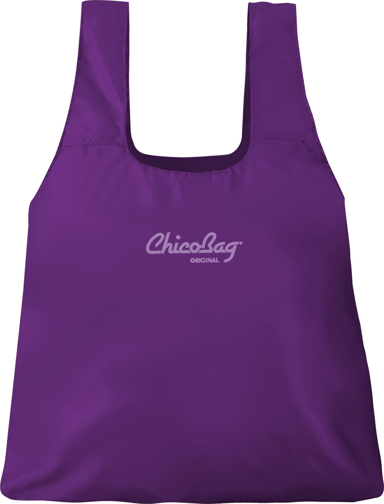 ChicoBag Original Reusable Grocery Bag with Attached Pouch and Carabiner Clip, Variety 4 Pack - Blue, Green, Purple, and Red