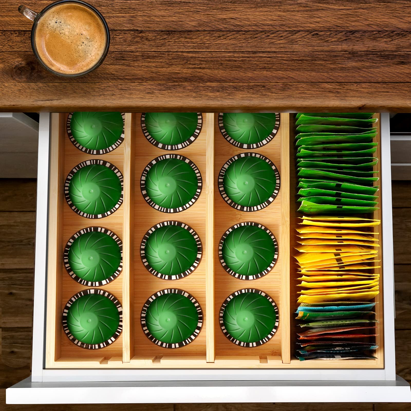 FUHUIM Bamboo k Cup Holder for Drawer Countertop, Coffee pod Holder Organizer , K- Cup Storage for Coffee Station Home Office and Kitchen (Bamboo)