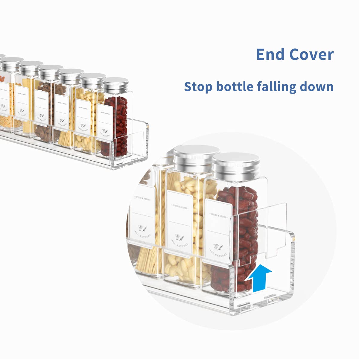 FEMELI Acrylic Spice Rack Wall Mount for Cabinets,Cupboard Or Pantry Door,4 Packs Of Hanging Spice Rack Shelf,Seasoning Organizer for Kitchen