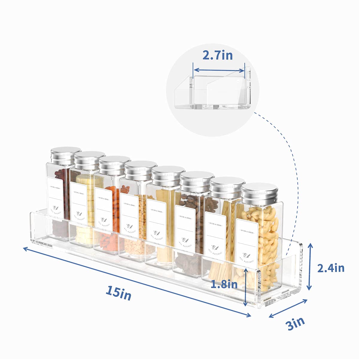 FEMELI Acrylic Spice Rack Wall Mount for Cabinets,Cupboard Or Pantry Door,4 Packs Of Hanging Spice Rack Shelf,Seasoning Organizer for Kitchen