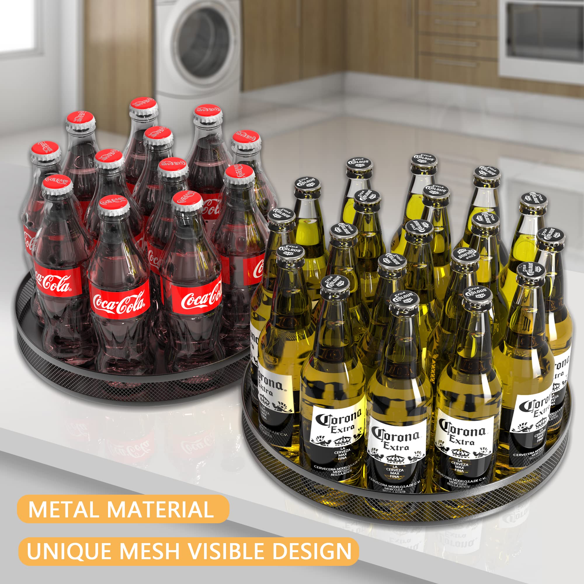 2 Pack Lazy Susan Organizer, IOAIANIA Lazy Susan Turntable for Cabinet, Metal Sturdy Turntable Organizer, Spinning Spice Rack, Lazy Susan for Table, Cabinet, Pantry, Fridge, Bathroom, 12 & 10 Inch
