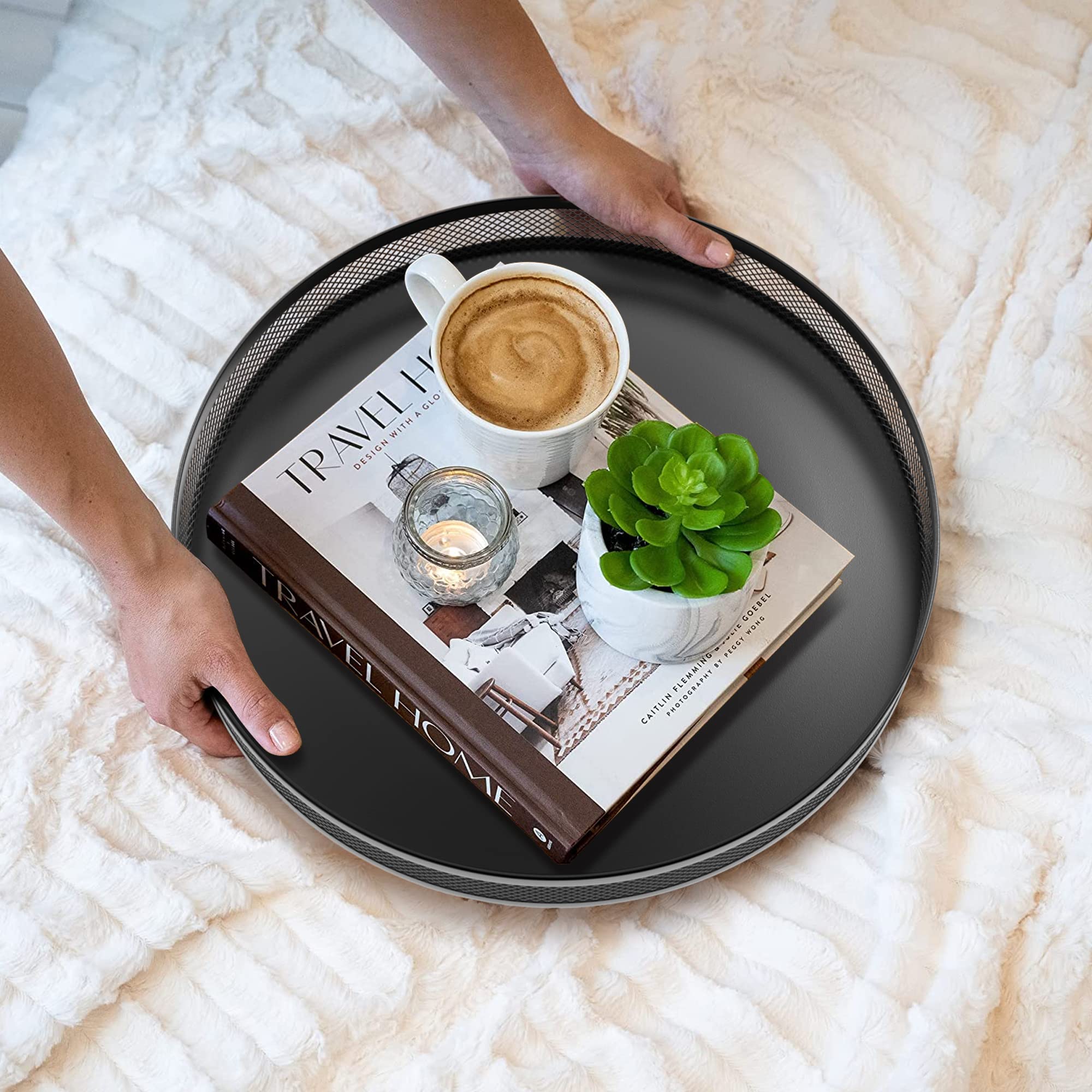 2 Pack Lazy Susan Organizer, IOAIANIA Lazy Susan Turntable for Cabinet, Metal Sturdy Turntable Organizer, Spinning Spice Rack, Lazy Susan for Table, Cabinet, Pantry, Fridge, Bathroom, 12 & 10 Inch