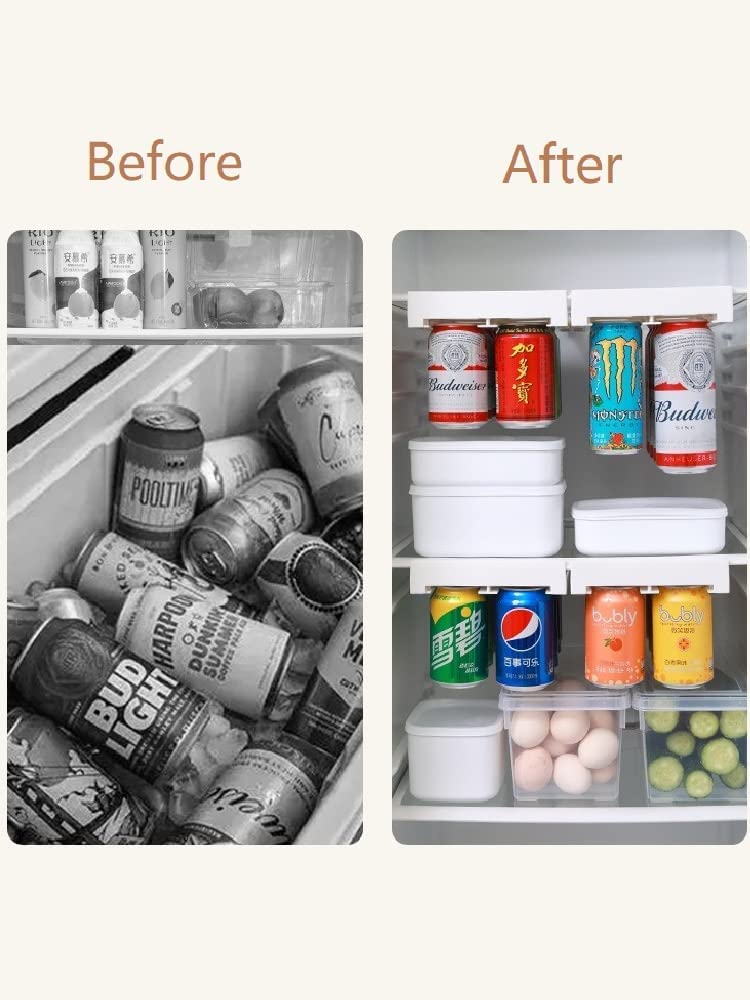 2 PCS Hanging Soda Organizer for Refrigerator,Soda Can Organizer Stacking Can Dispenser for Refrigerator Space Save for Pantry, Freezer, Kitchen, Beverage Storage Holder Up to 16 Cans