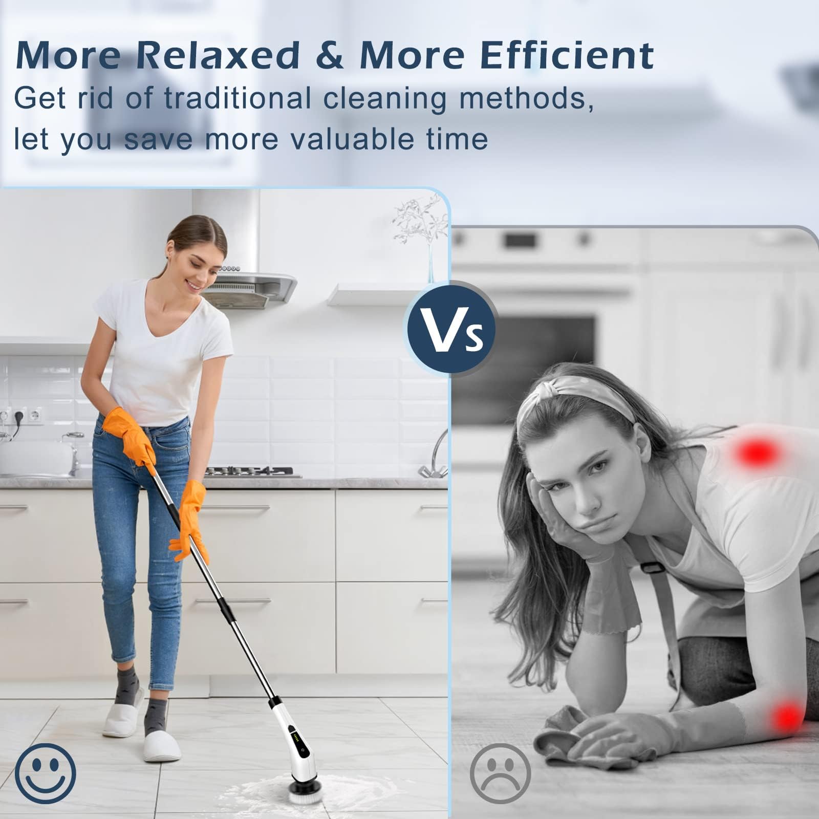 Electric Spin Scrubber, Cordless Cleaning Brush Tub Tile Scrubber for Home, 8 Replaceable Brush Heads, 90Mins Work Time 3 Adjustable Handle 2 Adjustable Speeds for Bathroom Shower Bathtub Glass Car