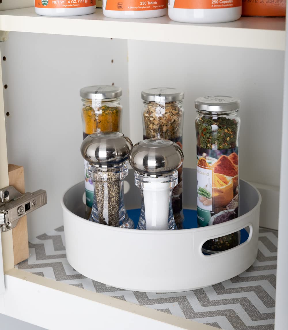 Wake INFIN Lazy Susan Cabinet Organizer Turntable 9 and 12 Inch 2 Pack Rotating Table Spice Rack Storage Kitchen Non-Skid Pad with Bin and Handles