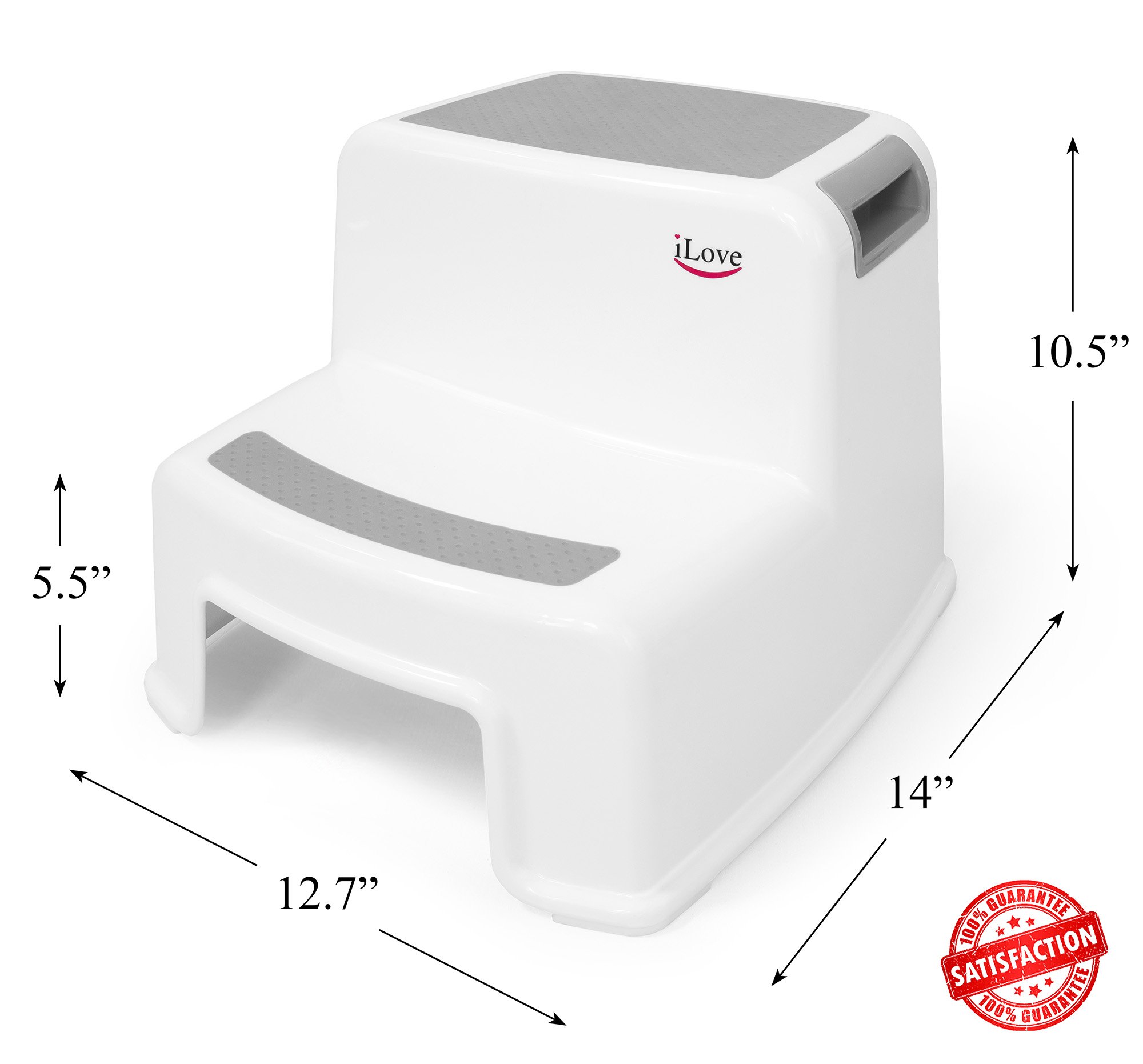 iLove 2 Step Stool for Kids and Toddlers, Bathroom and Toilet Stool for Potty Training, Slip-Resistant Soft Grips, Kitchen Helper Stool with Handles, Dual Height - Gray (2 Pack)