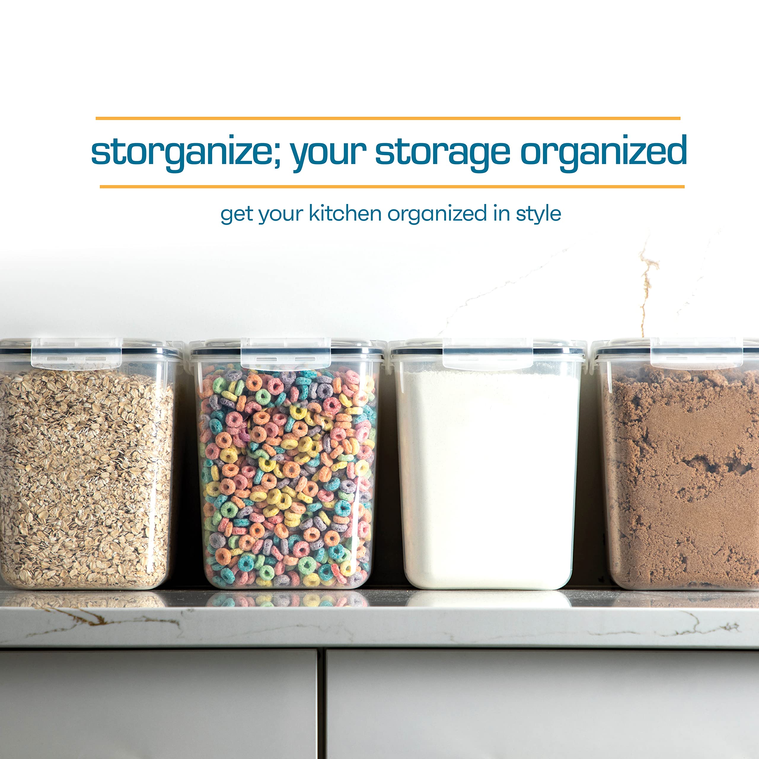 STOREGANIZE Flour And Sugar Containers Airtight (5.3L/4pk) Great Flour Sugar Canisters Sets For The Kitchen pantry, Large Food Storage Containers With Lids Airtight, BPA Free Sugar Flour Container Set