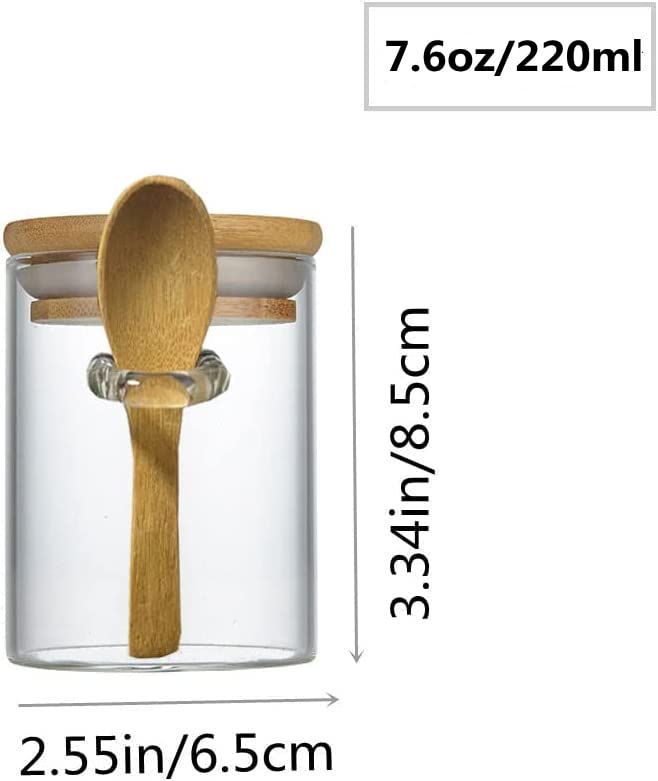 Livejun 8 oz Airtight Mini Glass Jars with Bamboo Lids and Bamboo Spoons , Spice Jars Small Food Storage Containers for Kitchen, Bathroom, Home Decor Set of 8