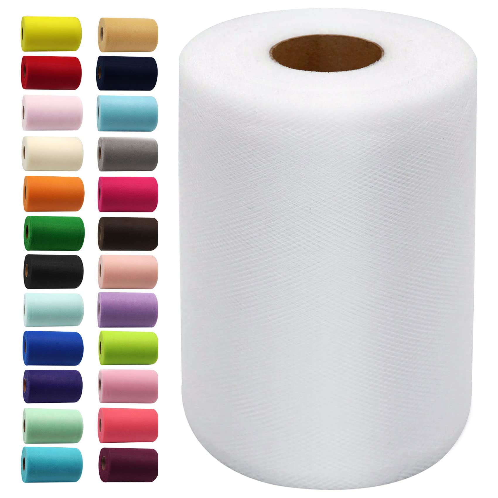 White Tulle Fabric Rolls 6 Inch by 100 Yards (300 feet) Fabric Spool Tulle Ribbon for DIY White Tutu Bow Baby Shower Birthday Party Wedding Decorations Christmas Craft Supplies