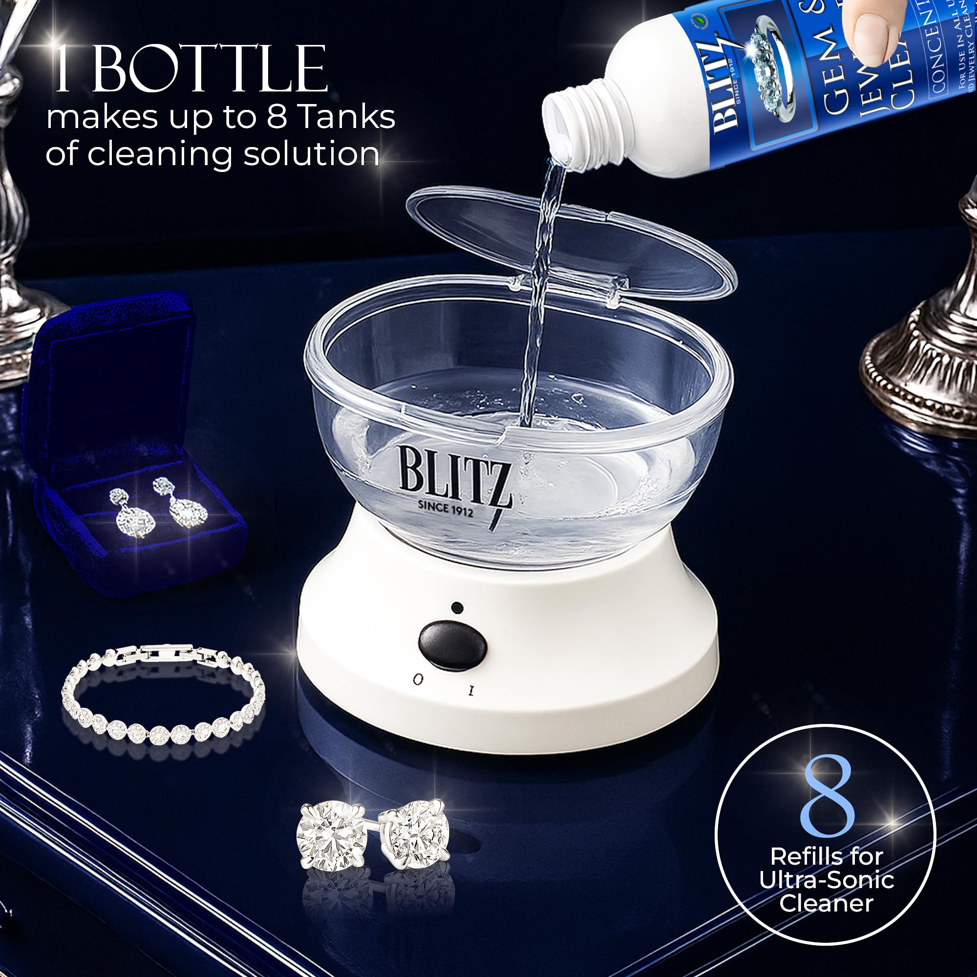 Blitz 653 Gem & Jewelry Non-Toxic Cleaner Concentrate for use in Cleaning Machines, 8 Ounces, 2-Pack