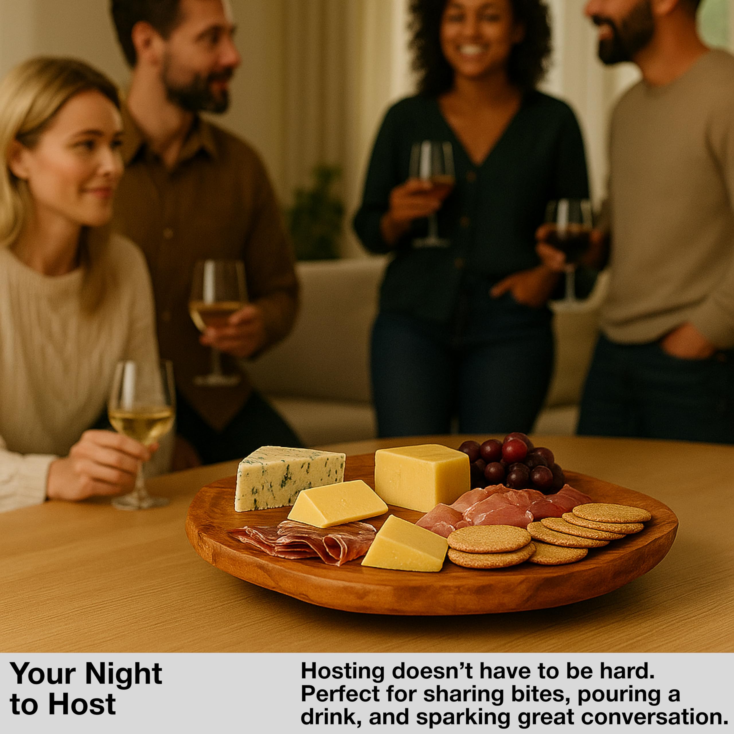 Driini Premium Handmade Root Wood Lazy Susan Turntable Organizer - Rustic Wooden Serving Platter Cheese Board (12")