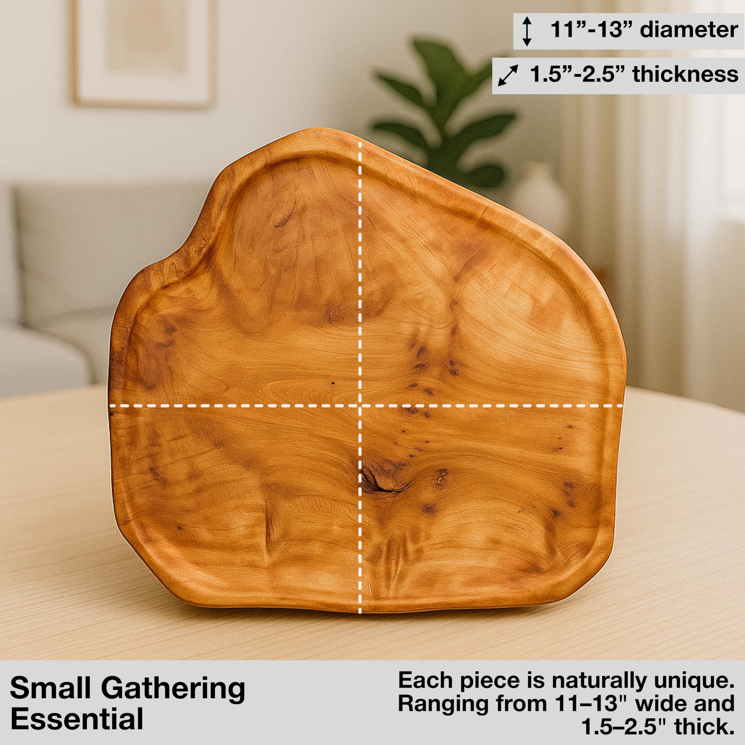 Driini Premium Handmade Root Wood Lazy Susan Turntable Organizer - Rustic Wooden Serving Platter Cheese Board (12")