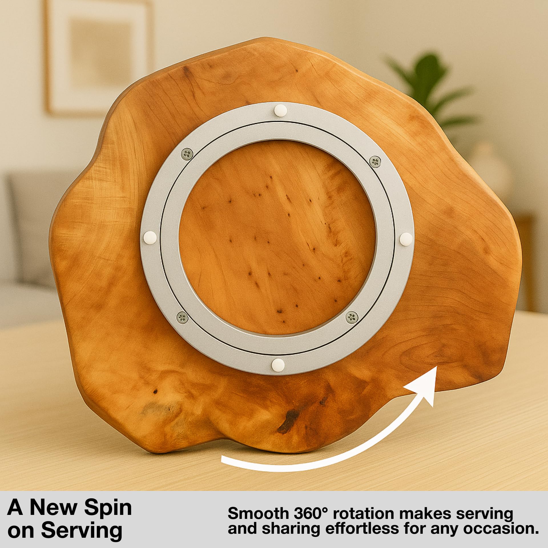 Driini Premium Handmade Root Wood Lazy Susan Turntable Organizer - Rustic Wooden Serving Platter Cheese Board (12")