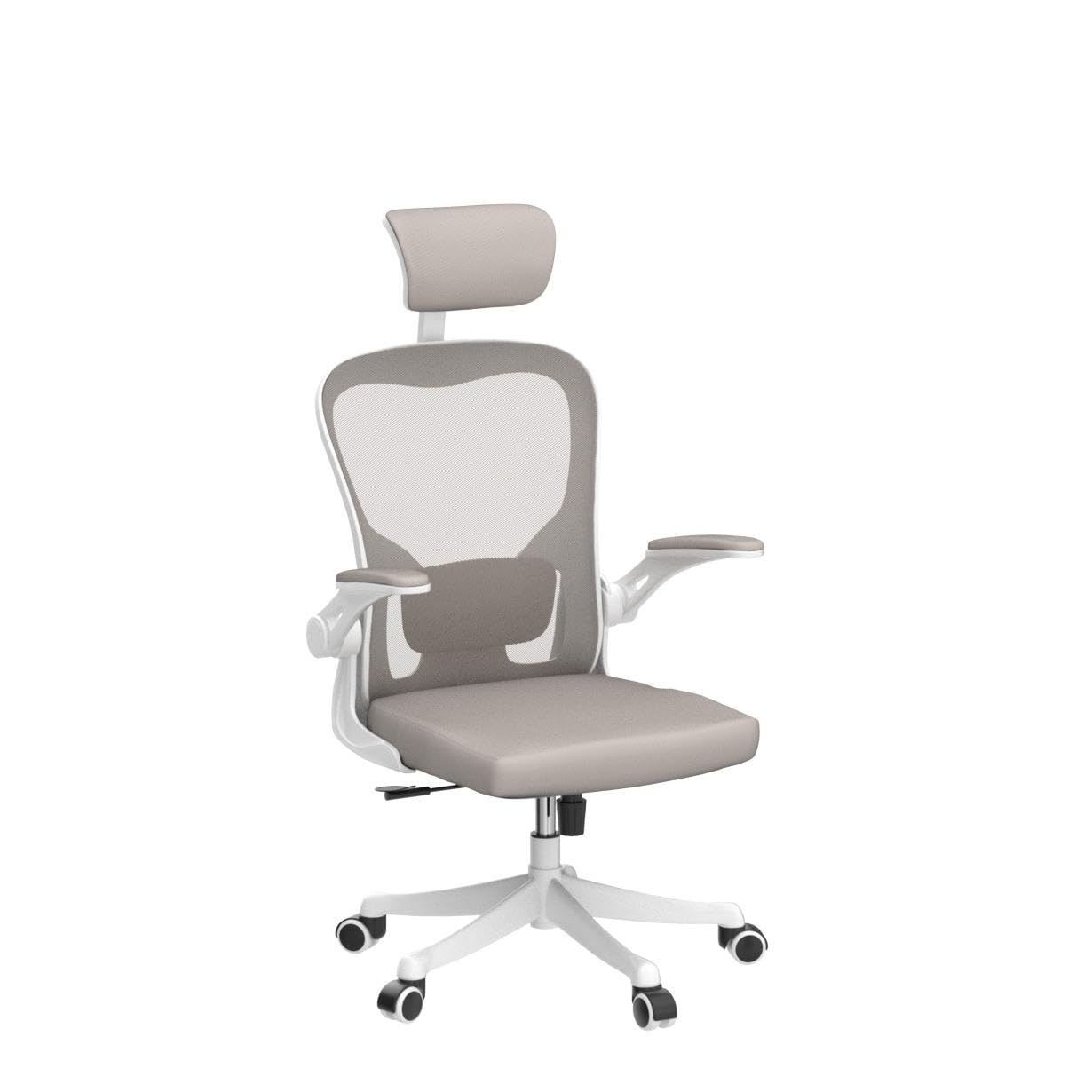 Monhey Ergonomic Office Chair Office Chair with Lumbar Support & Headrest & Flip-up Arms Height Adjustable Rocking Home Office Desk Chairs Swivel High Back Computer Chair Warm Taupe Mesh Study Chair