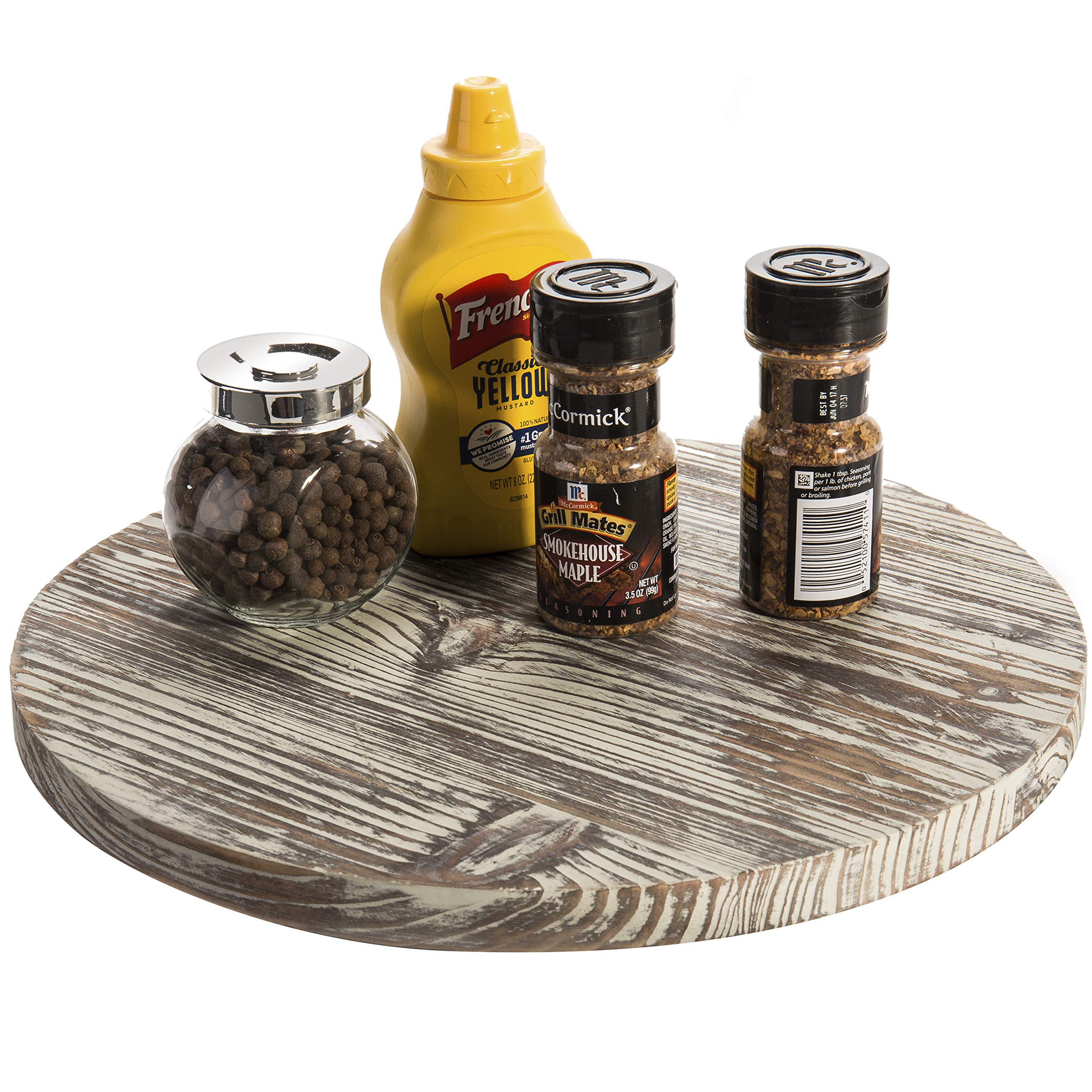 MyGift 13 Inch Torched Wood Lazy Susan Turntable Rotating Tray Condiment Serving Tray, 360 Degree Spinning Spice Rack Organizer
