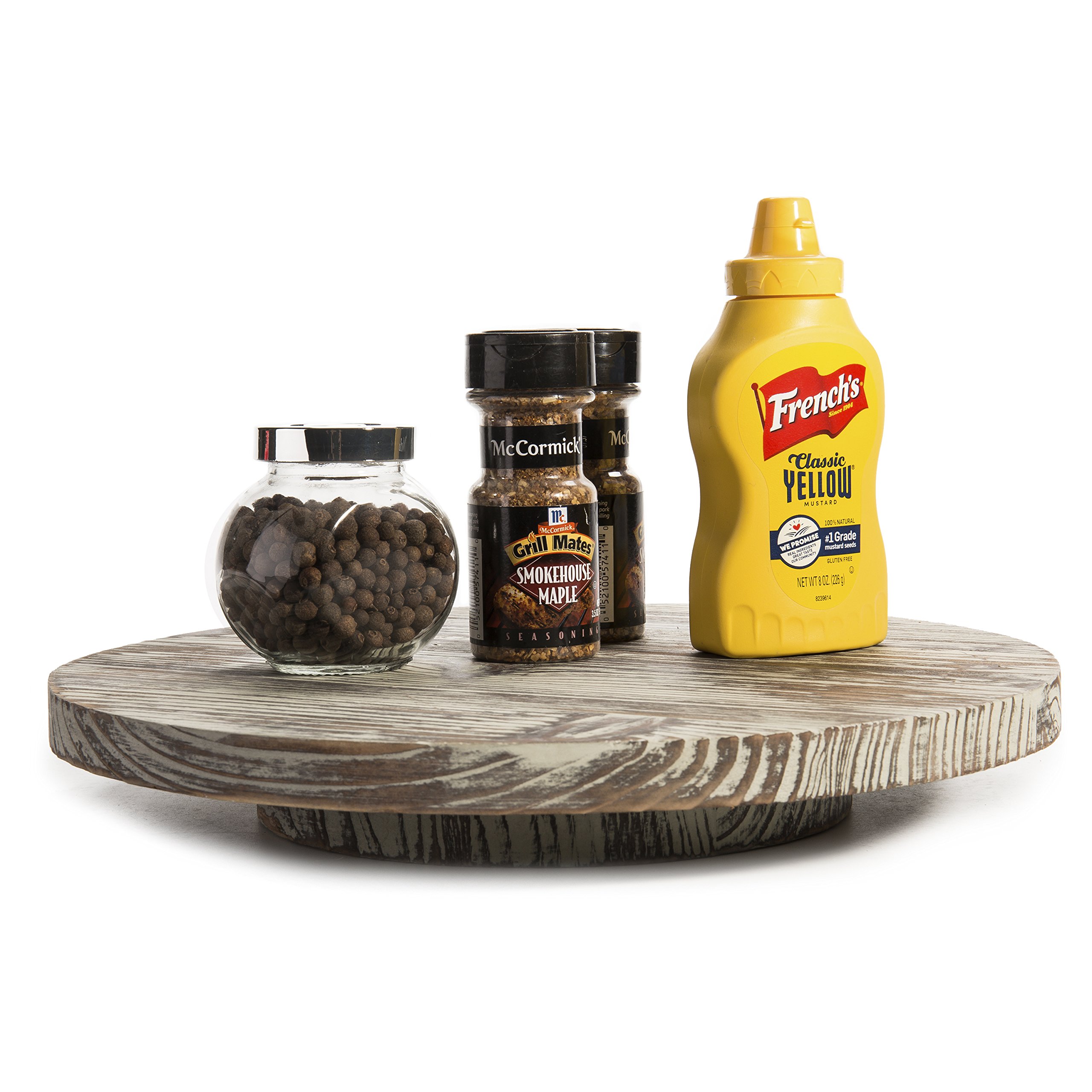 MyGift 13 Inch Torched Wood Lazy Susan Turntable Rotating Tray Condiment Serving Tray, 360 Degree Spinning Spice Rack Organizer