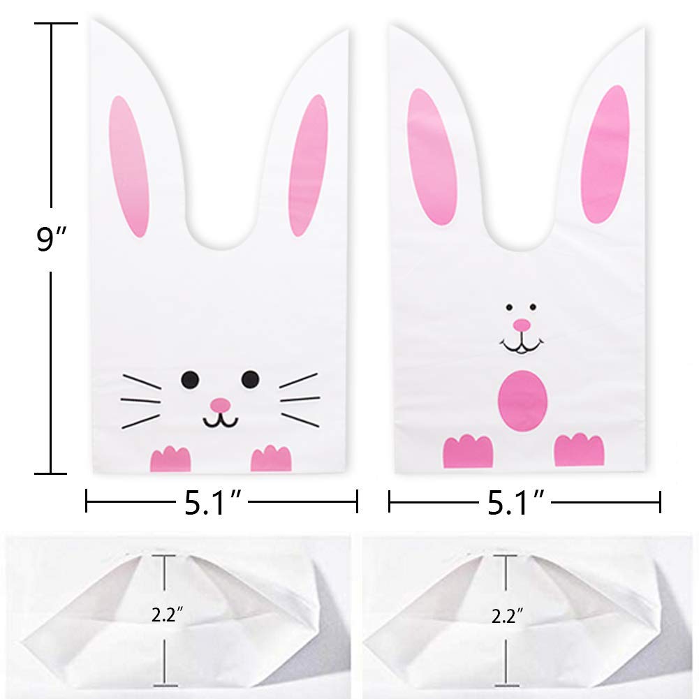 100PCS Cute Rabbit Long Ear Candy Gift Bags, Easter Goodie Bags Bunny Cookie Snack Bag Packaging Cookie Supplies