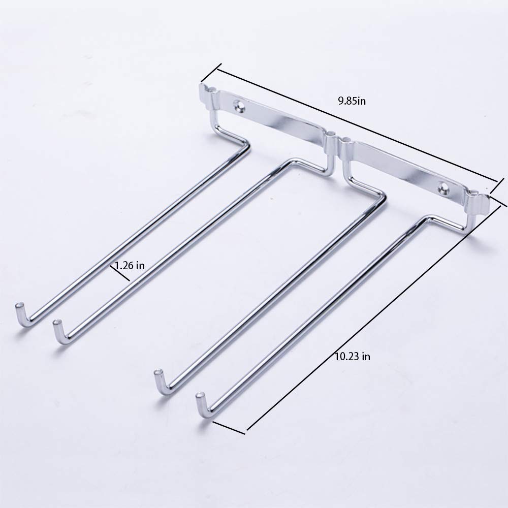 Stemware Wine Glass Rack Wall Mountable Heavy Duty Thick Wrought Exquisite silver chrome 2 Rows 10.2 Inch Deep,Metal Storage Hanger for Kitchen or Bar