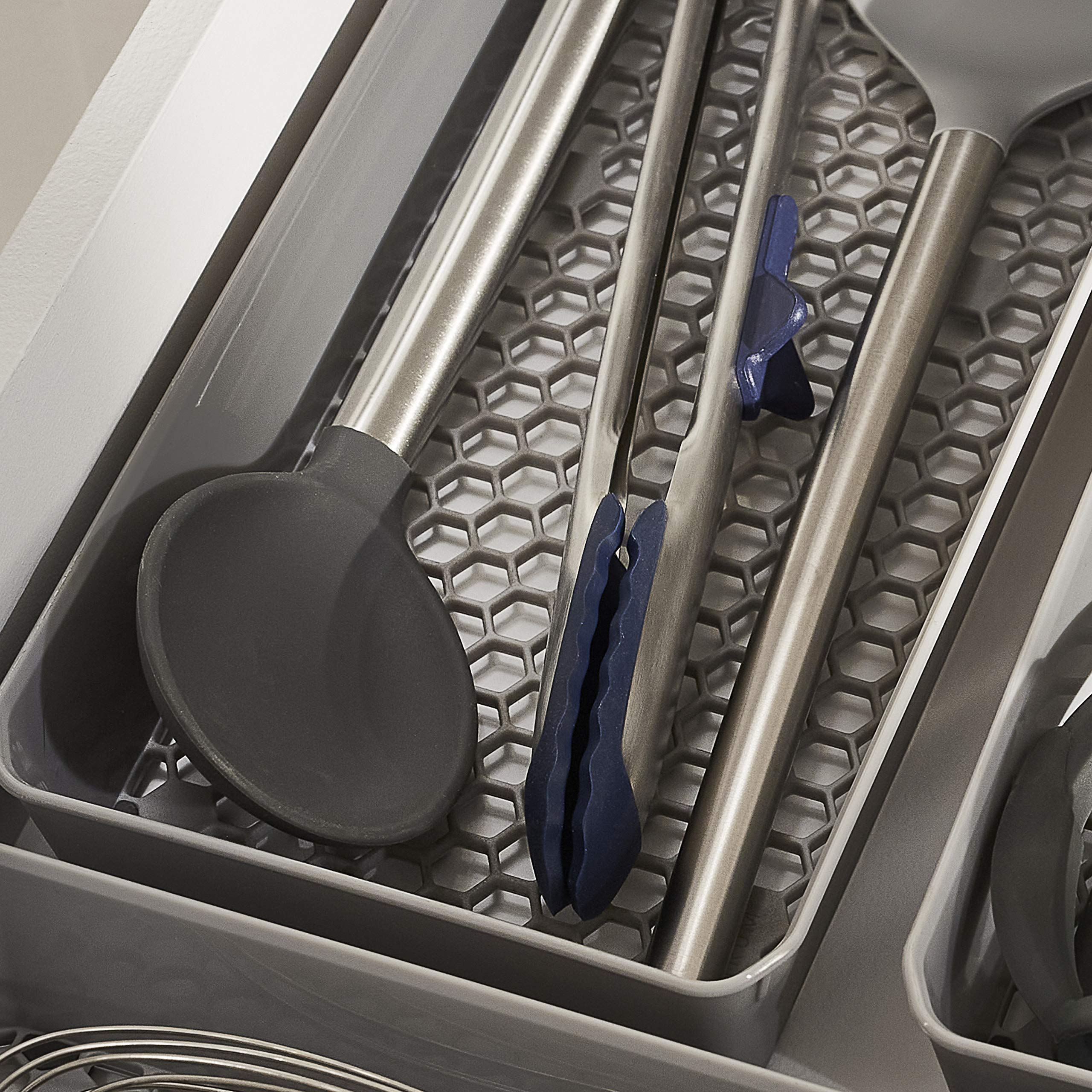 Spectrum Diversified Hexa Set of 3 Assorted Storage Buildup-Resistant Kitchen & Bathroom Drawer Trays, Easy-to-Clean Bathroom & Kitchen Organizers, Stone Gray