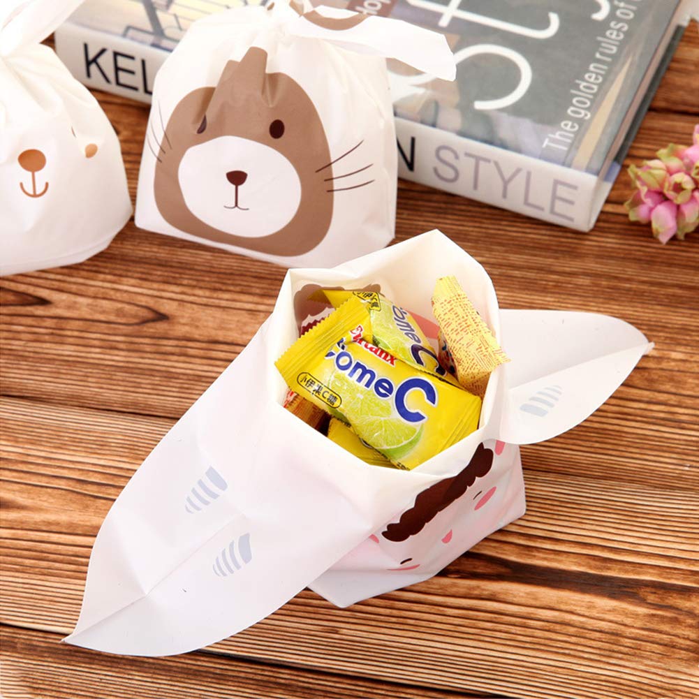 100PCS Cute Rabbit Long Ear Candy Gift Bags, Easter Goodie Bags Bunny Cookie Snack Bag Packaging Cookie Supplies