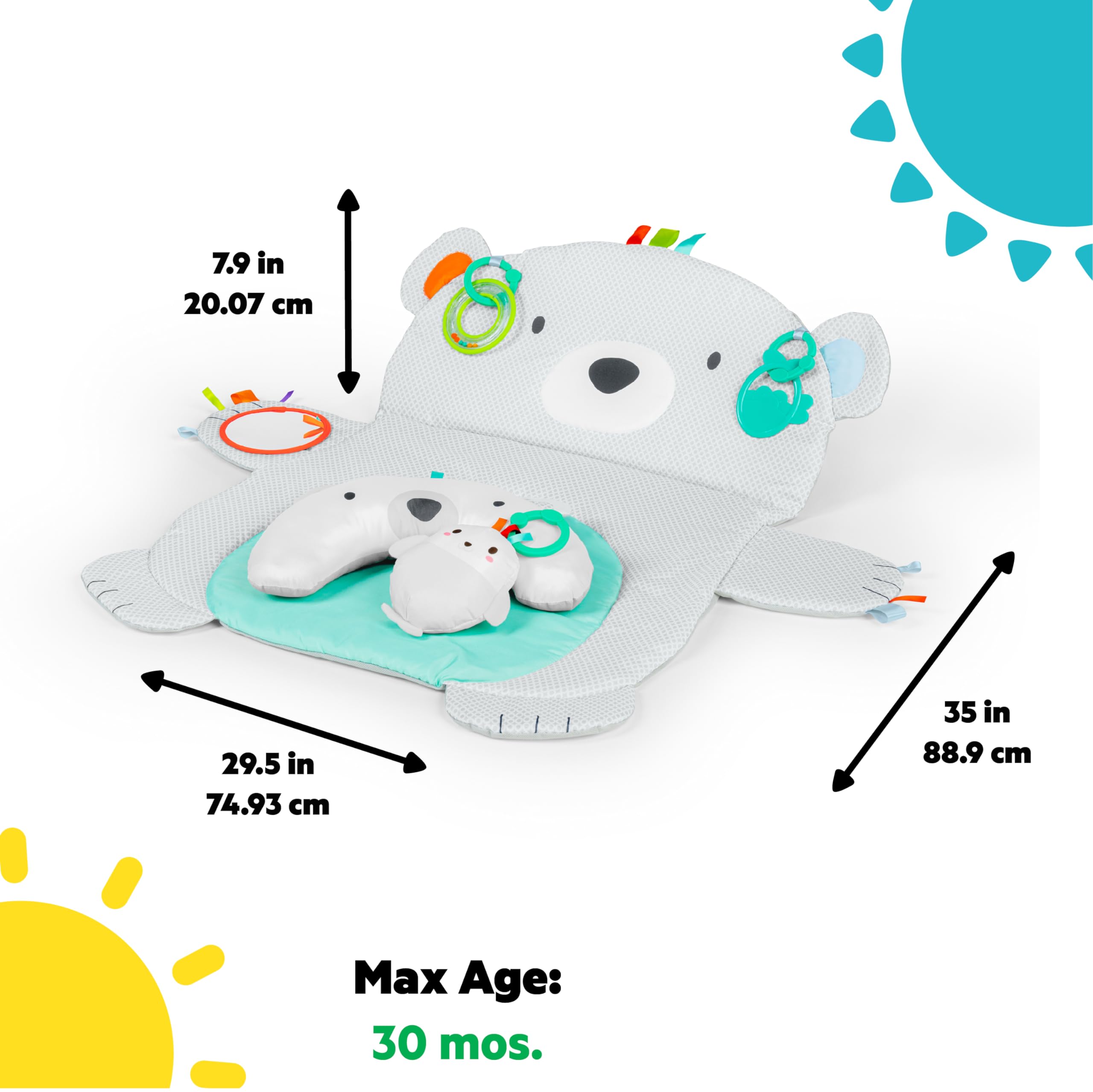 Bright Starts Tummy Time Prop & Play Activity Mat - Polar Bear, Ages Newborn +, 1 Count (Pack of 1)
