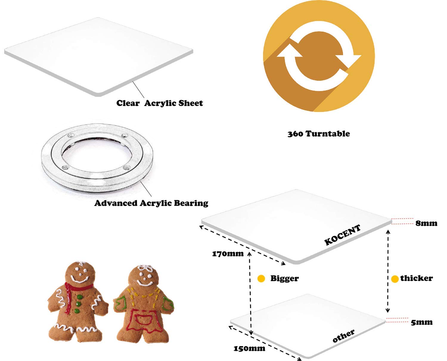 Cookie Turntable, 7" Clear Cookie Decorating Turntable with Clear Top, Acrylic Bearing Base and Non-Slip Mat Cookie Turntable, Helps Icing Cookies Faster & Better (Suqare)