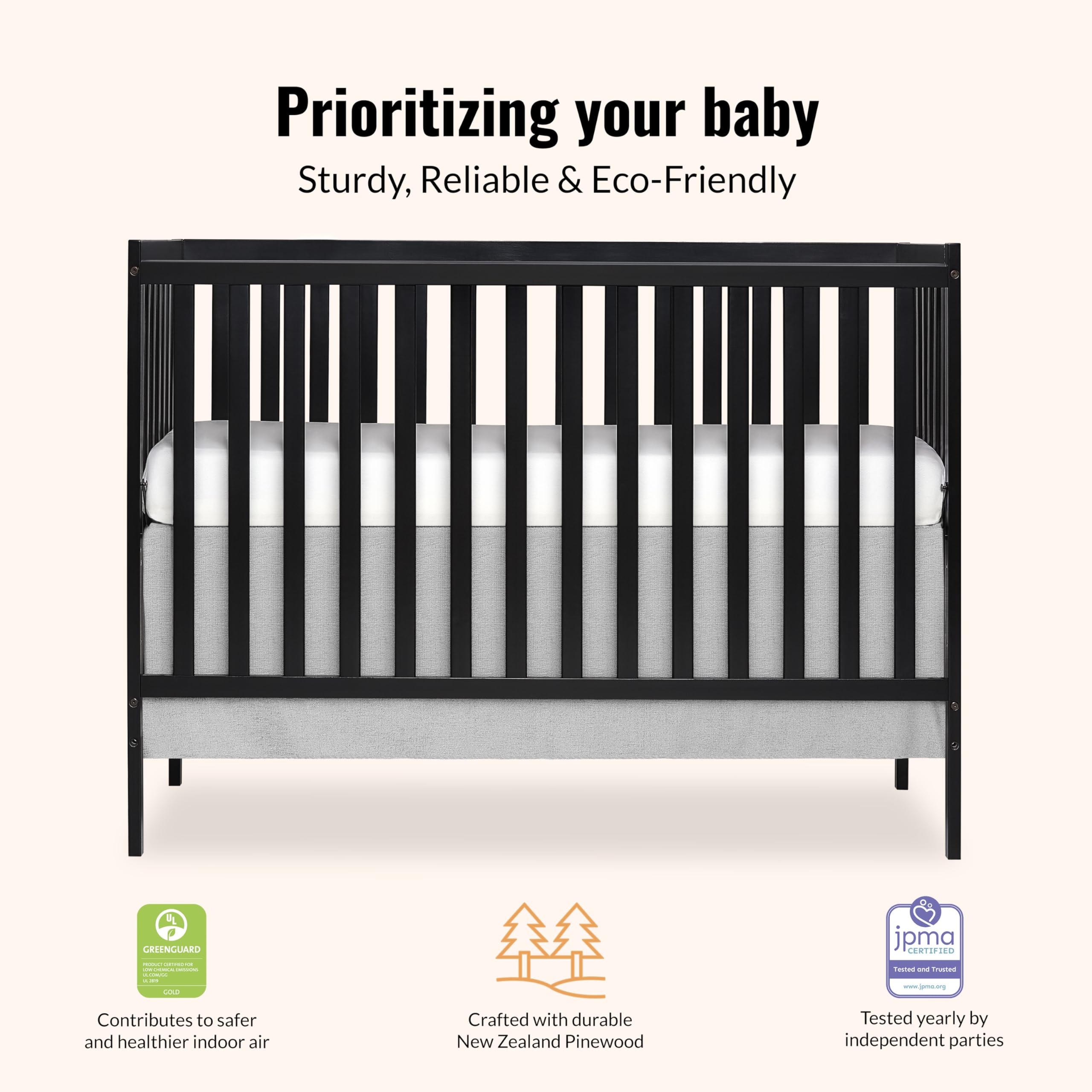 Dream On Me Synergy 5-In-1 Convertible Crib In Black, Greenguard Gold Certified