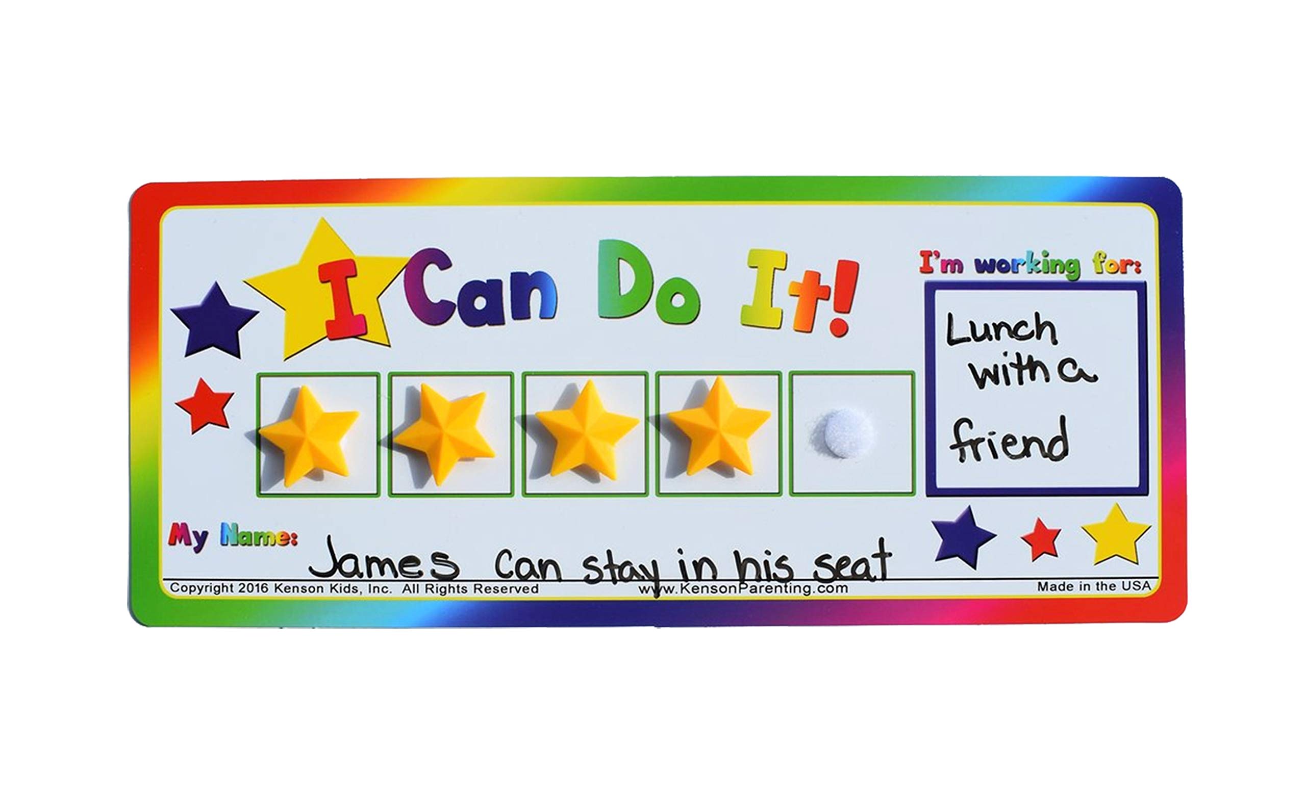 Kenson Kids βI Can Do It!β Token Board. Colorful Magnetic Rewards Chart with Positive-Reinforcement Stars and Customizable Goal Box. Great for Ages 3-10. Measures 5-Inches by 11-Inches