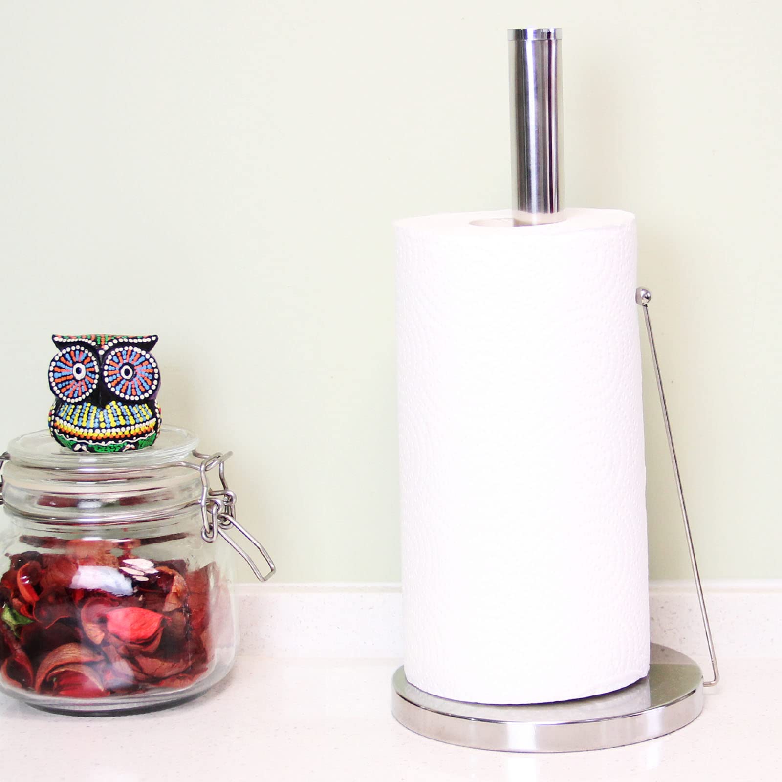 Casaphoria Paper Towel Holder Paper Towel Dispenser Standing Weighted Base Non Slip, Fit Most Size Paper Roll, Stainless Steel Paper Towel for Kitchen Countertop,1 Pack,Bright Silver