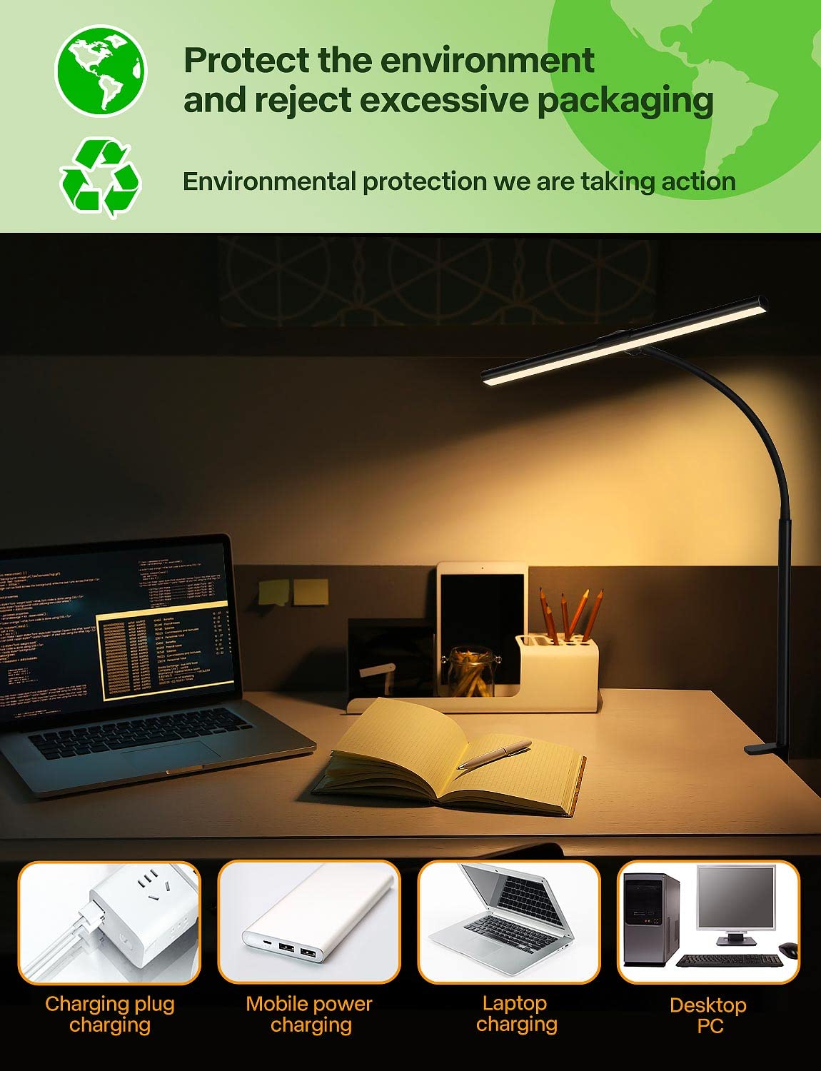 ACNCTOP Desk Lamp for Office Home - Eye-Caring Architect Task Lamp 25 Lighting Modes Adjustable LED Desk Lamp Flexible Gooseneck Clamp Light for Workbench Drafting Reading Study (Black)