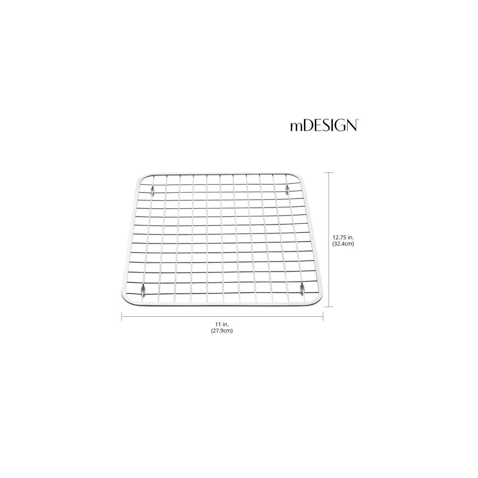 mDesign Modern Metal Wire Kitchen Sink Metal Dish Drying Rack/Mat - Steel Wire Grid Design - Allows Wine Glasses, Mugs, Bowls and Dishes to Drain in Sink - 2 Pack - White