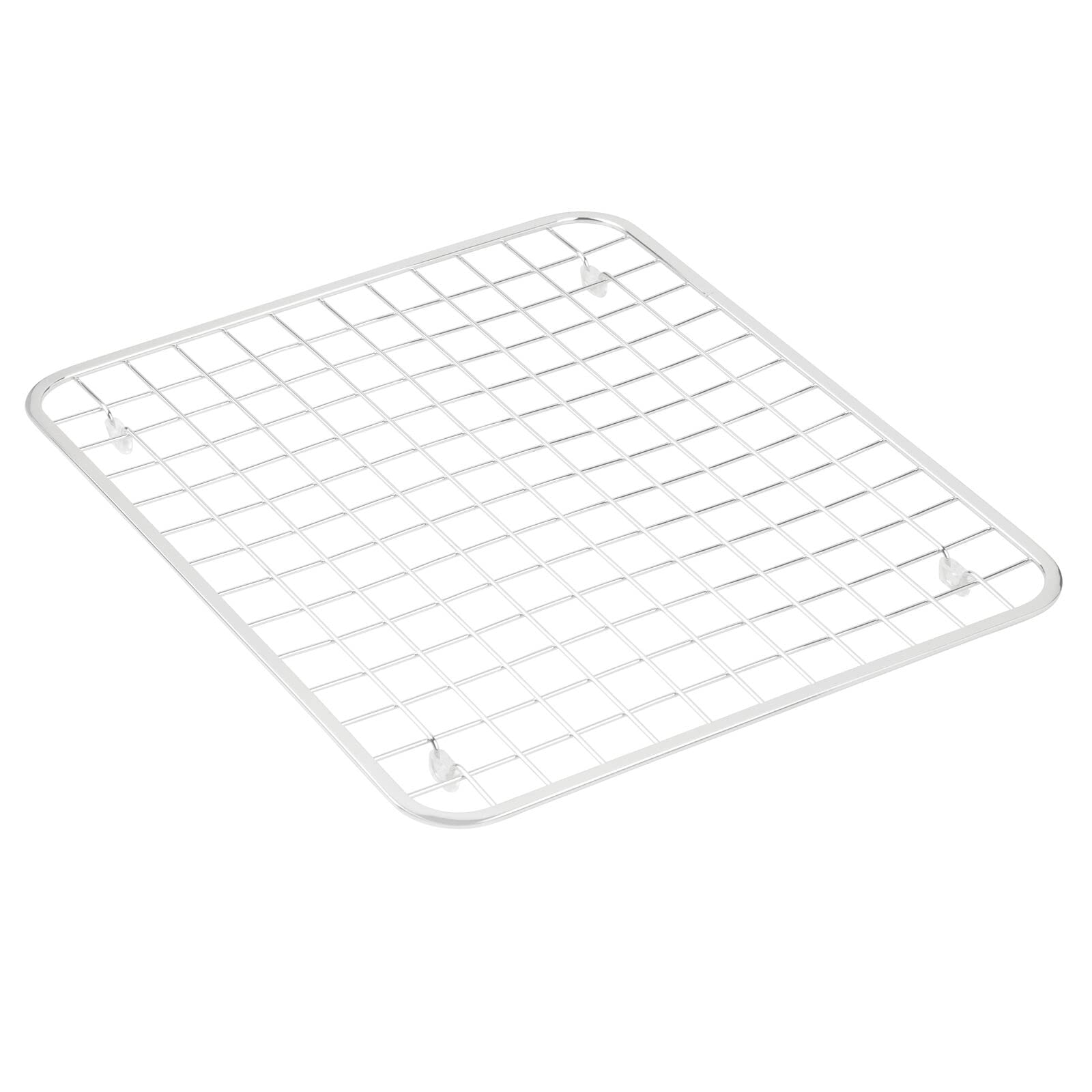 mDesign Modern Metal Wire Kitchen Sink Metal Dish Drying Rack/Mat - Steel Wire Grid Design - Allows Wine Glasses, Mugs, Bowls and Dishes to Drain in Sink - 2 Pack - White