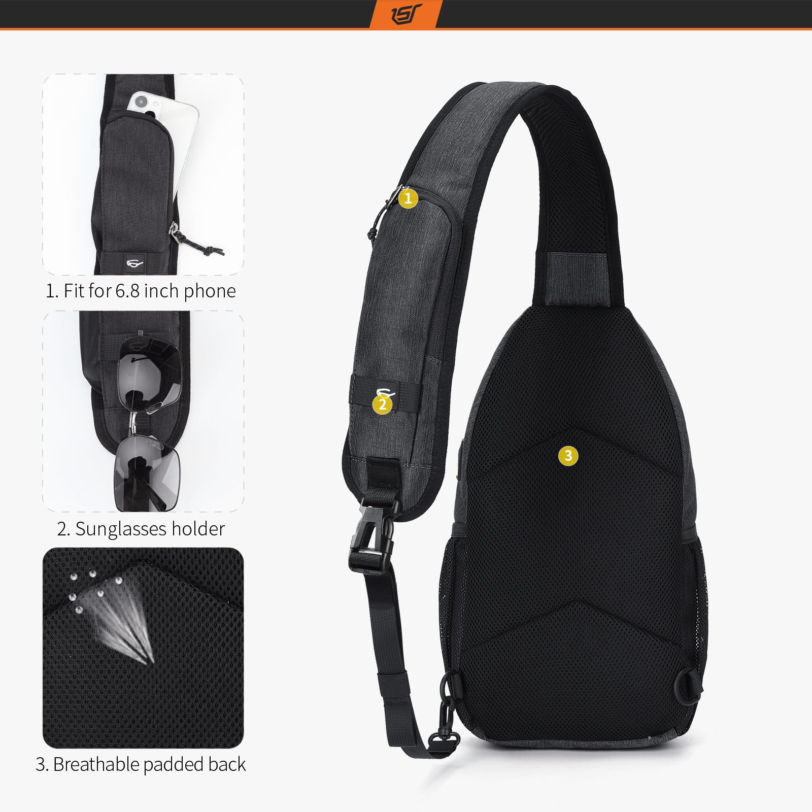 SKYSPER Sling Bag Crossbody Backpack - Chest Shoulder Cross Body Bag Travel Hiking Casual Daypack for Women Men(Black)